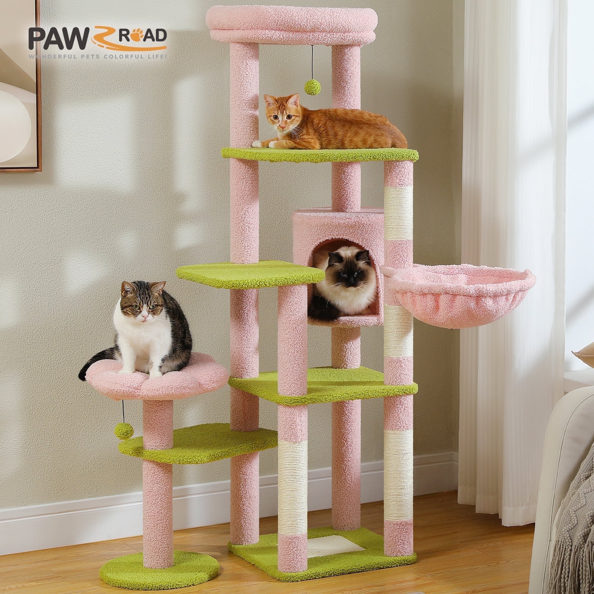PAWZ Road 59" Cactus Cat Tree Tower with sisal Scratching Post & Large ...