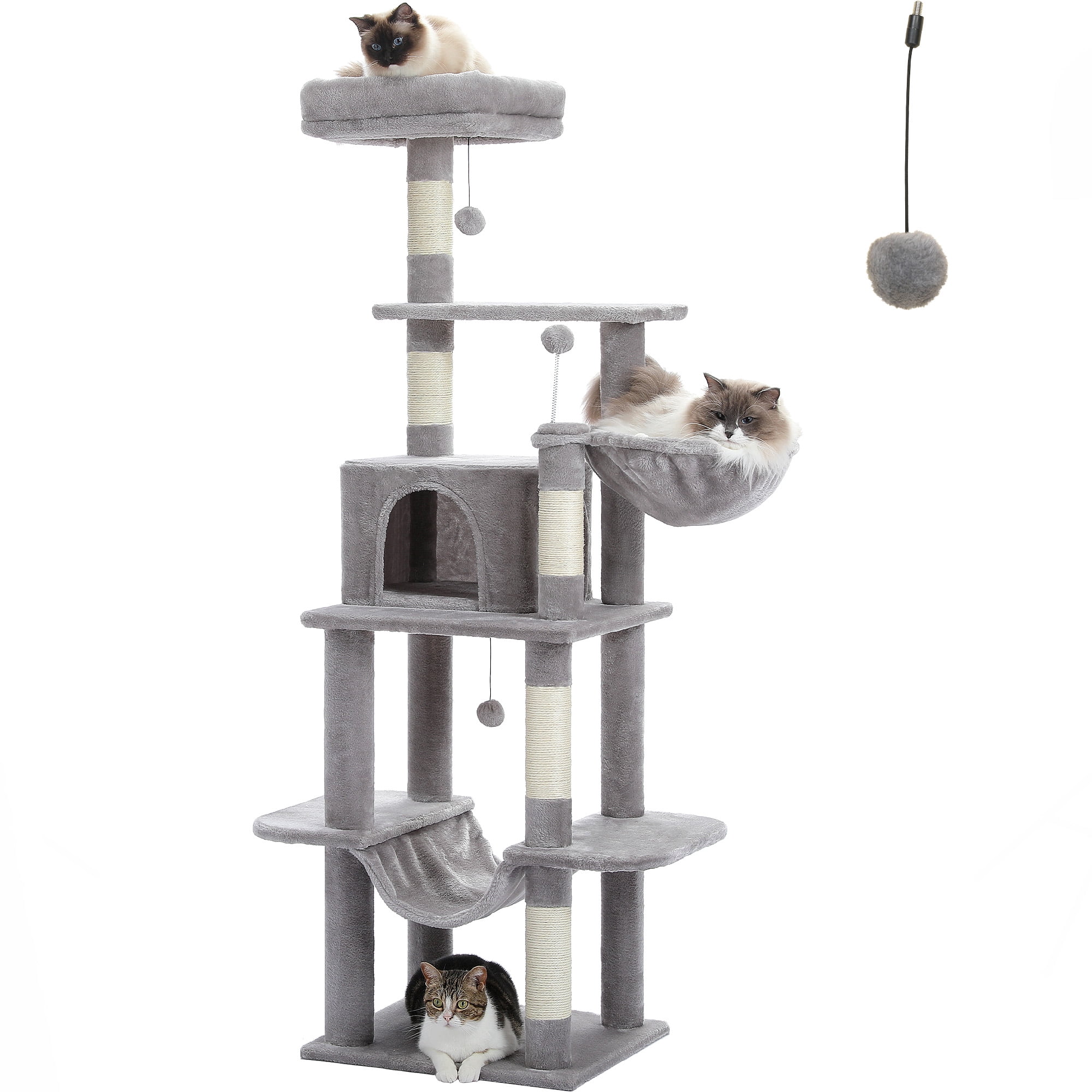 PAWZ Road 64" Cat Tree Condo Multi-Level Tower with 5 Scratching Posts ...