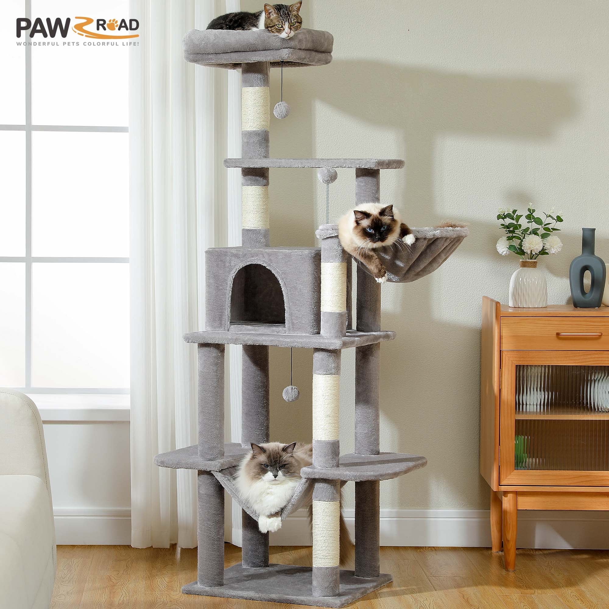 PAWZ Road 64" Cat Tree Condo Multi-Level Tower with 5 Scratching Posts ...