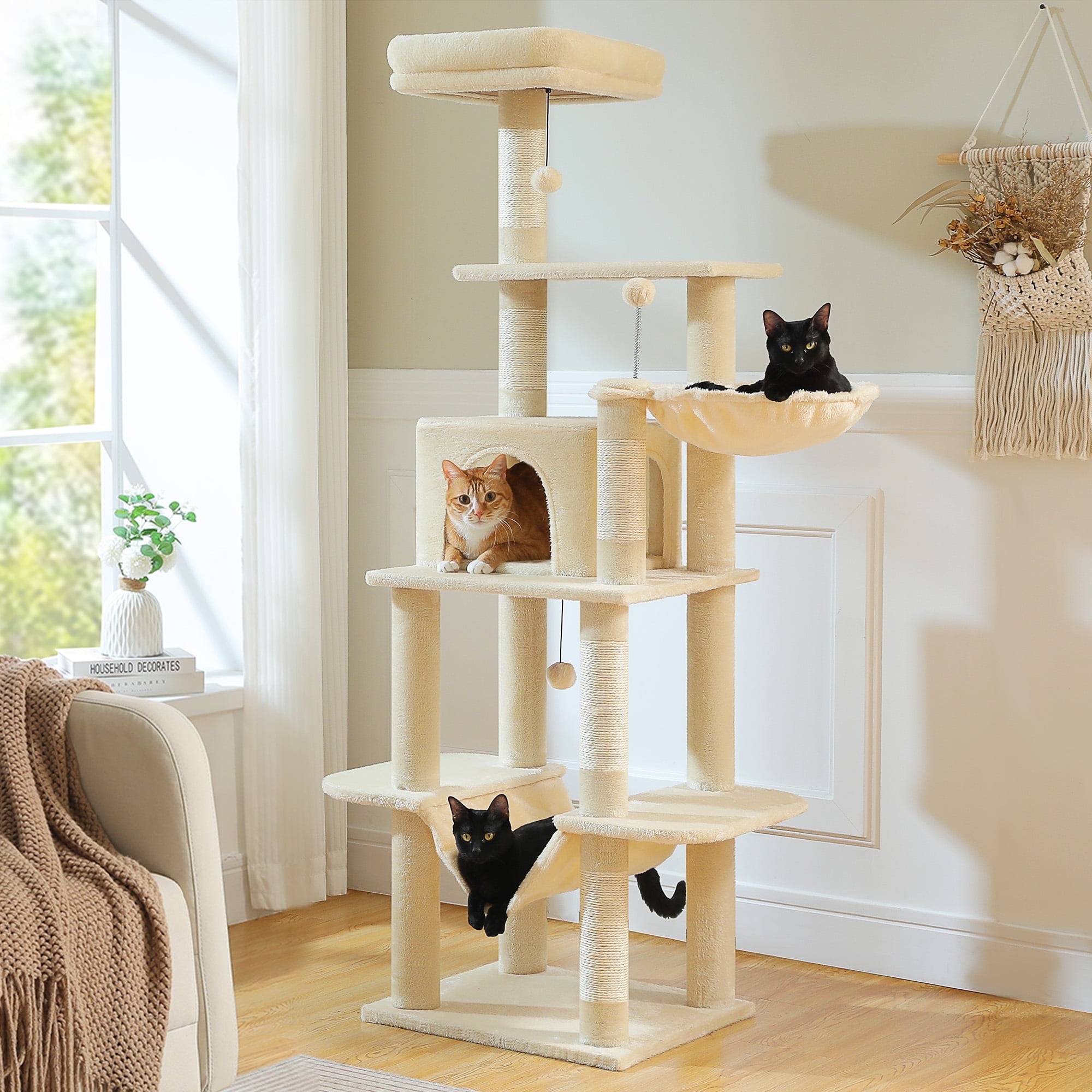 PAWZ Road 64" Cat Tree with Multi-Level Scratching Post Tower Large ...