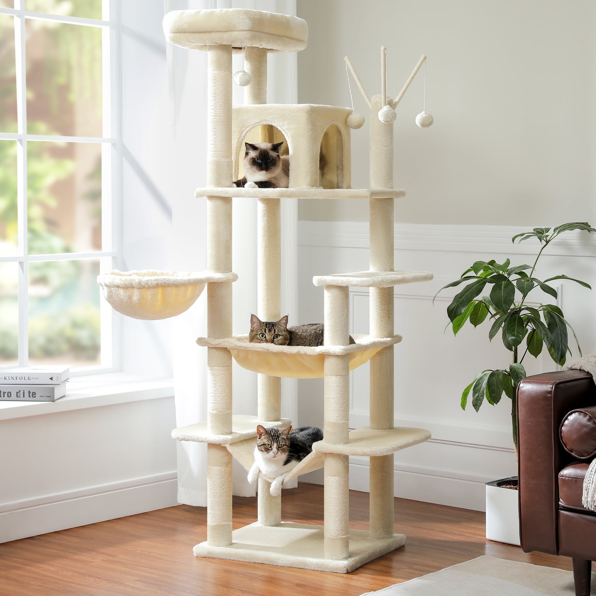 PAWZ Road 69" Cat Tree for Large Indoor Cats Multi-Level Cat Condo with ...