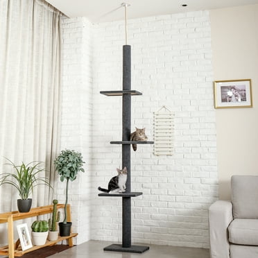 PawHut 4-Tier Floor to Ceiling Cat Tree Height Adjustable 87 - 103 Inch ...
