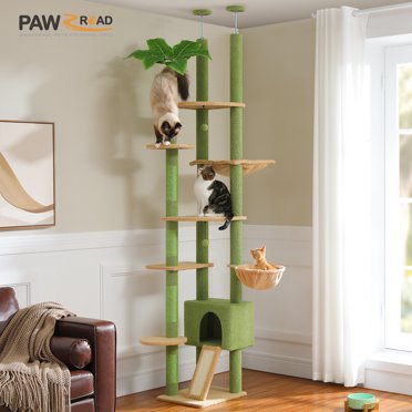 Pefilos 93"-107" Adjustable Height Floor to Ceiling Cat Tree Tower with ...