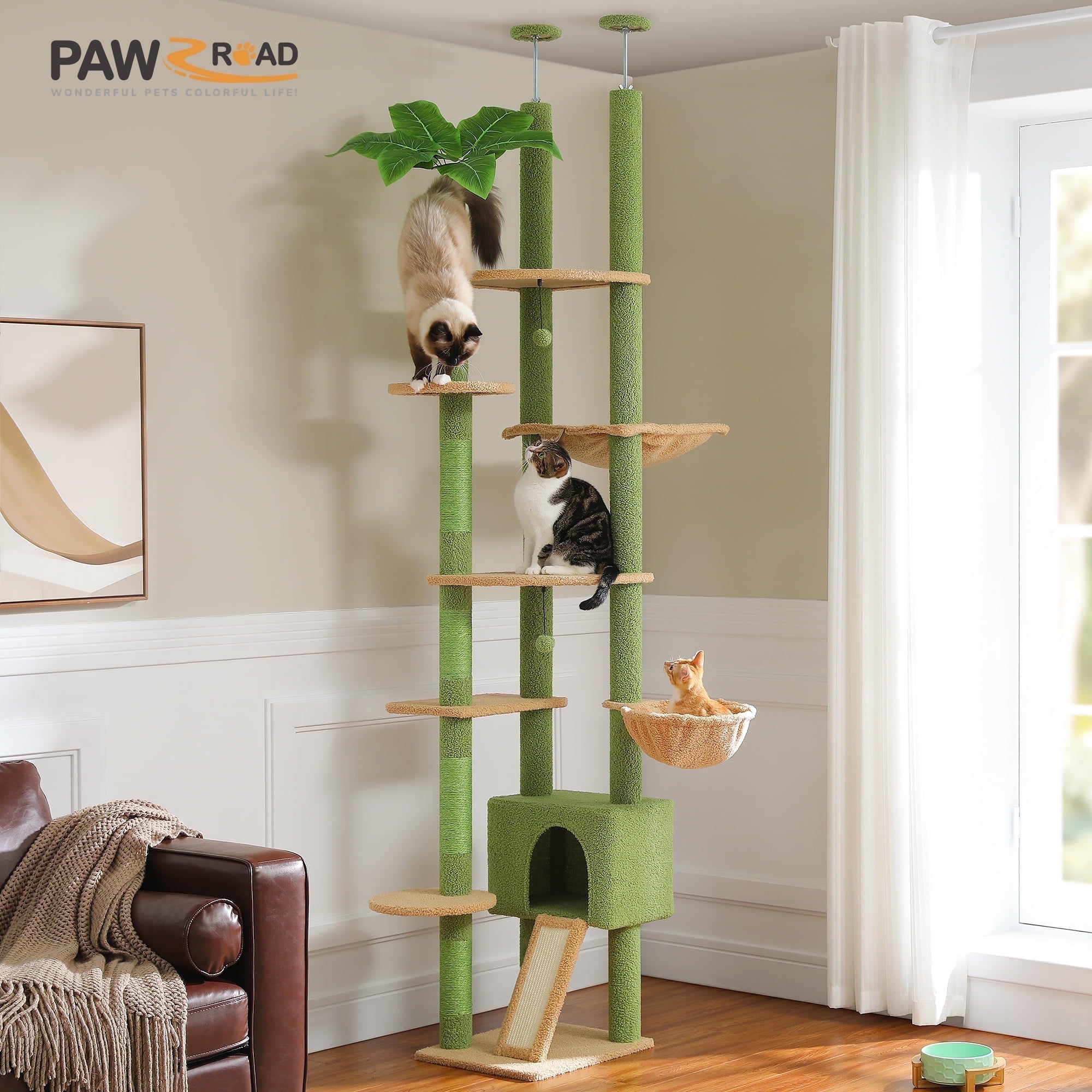 PAWZ Road 90.5-100.4" Floor to Ceiling Cat Tree Tower, Adjustable ...