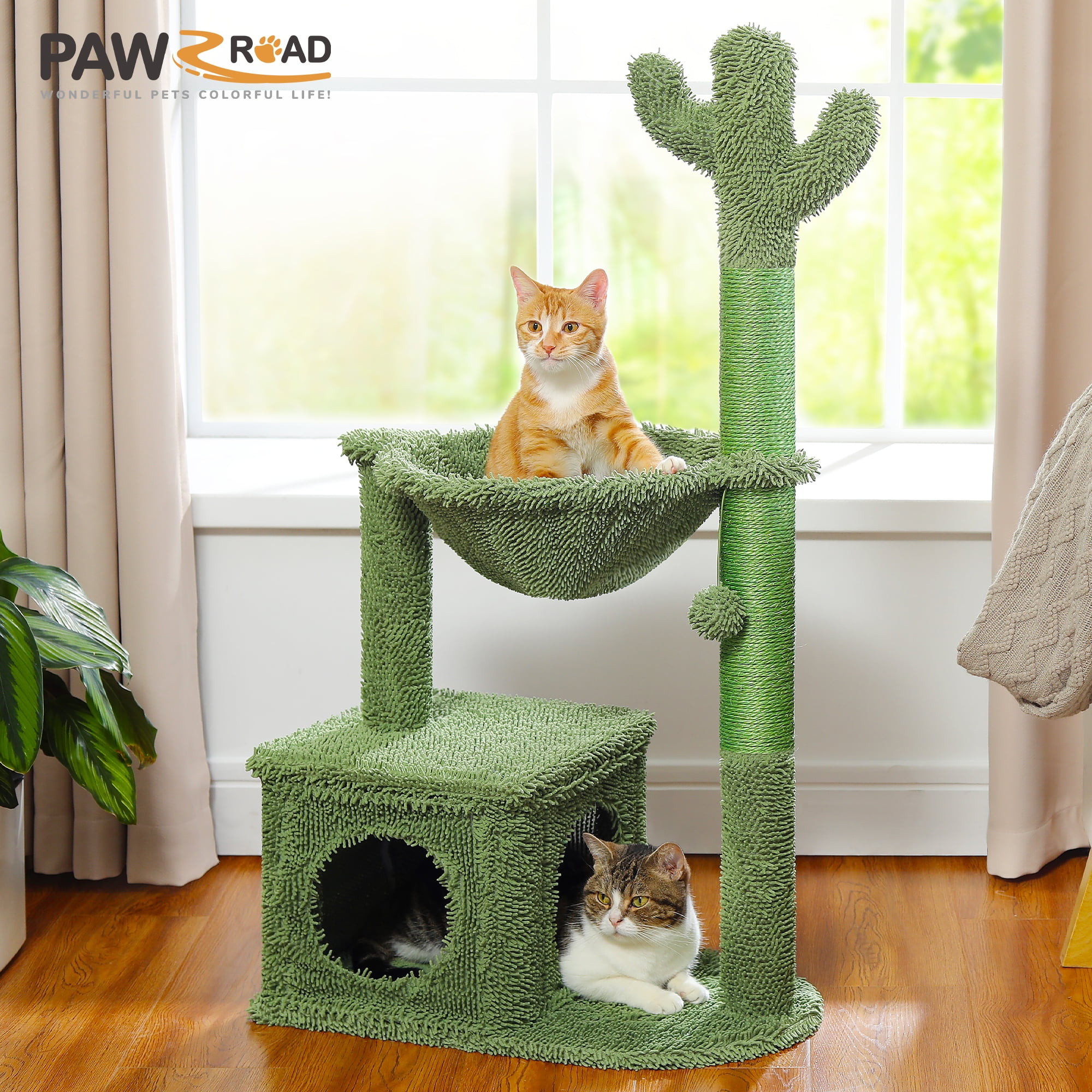 PAWZ Road Cactus Cat Tree Condo 39.4" with Hammock, Tall Sisal ...