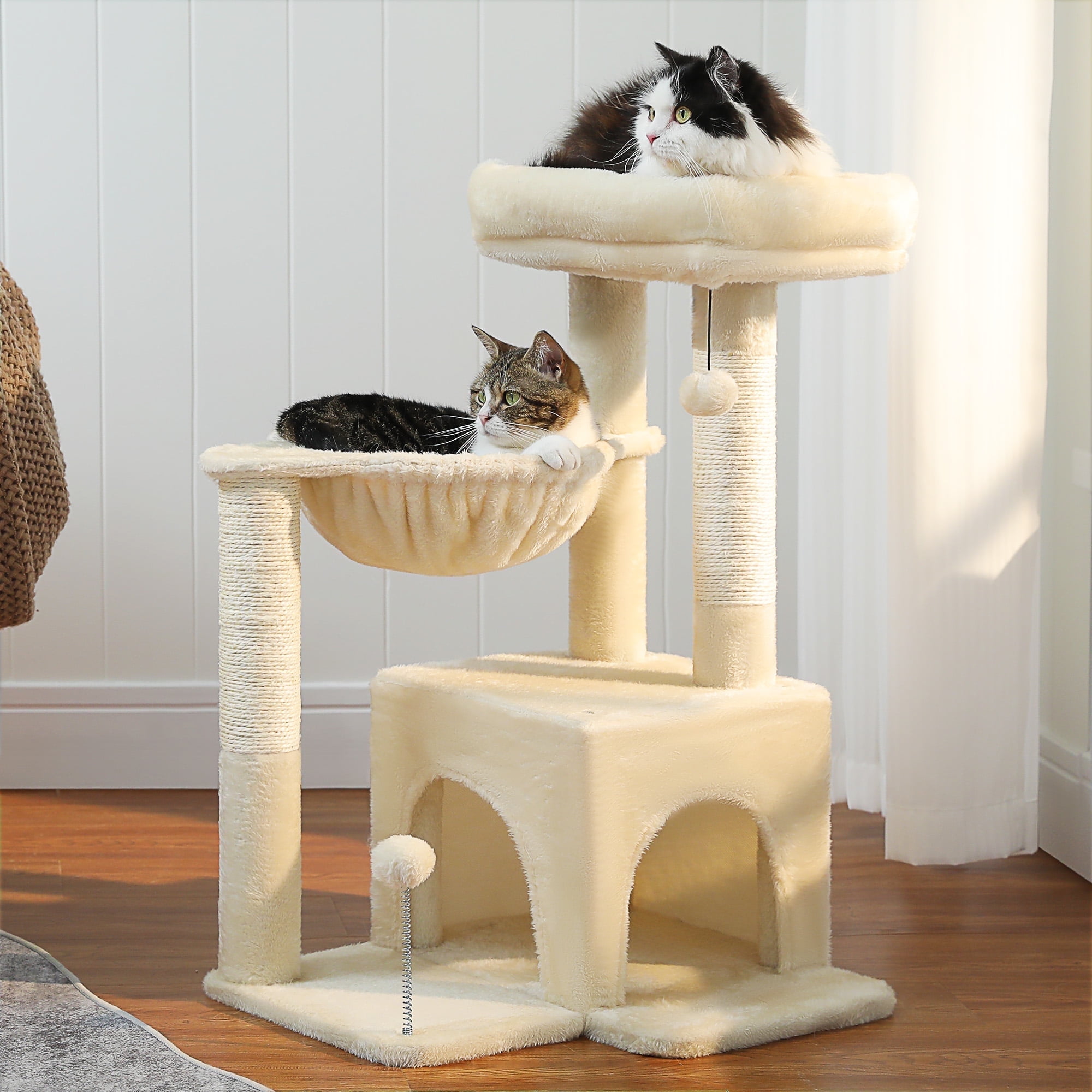 PAWZ Road Cat Tree 29.5" Sisal Cat Scratching Posts Tower Hammock Top ...