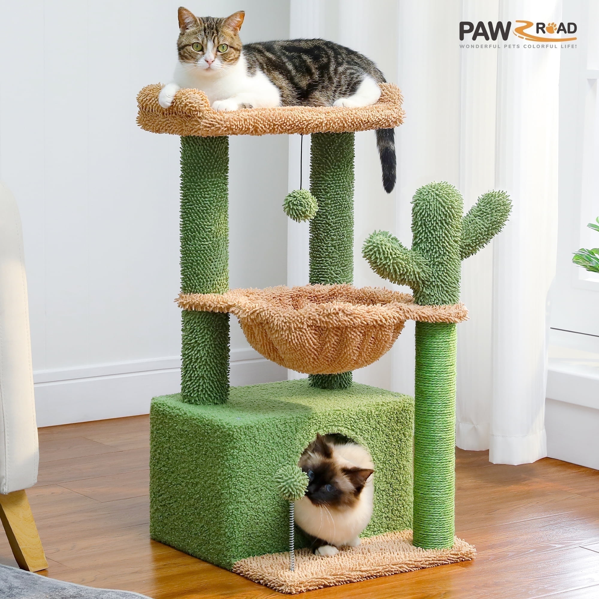 PAWZ Road Cat Tree 33" Cute Cactus Cat Scratching Posts Tower with ...