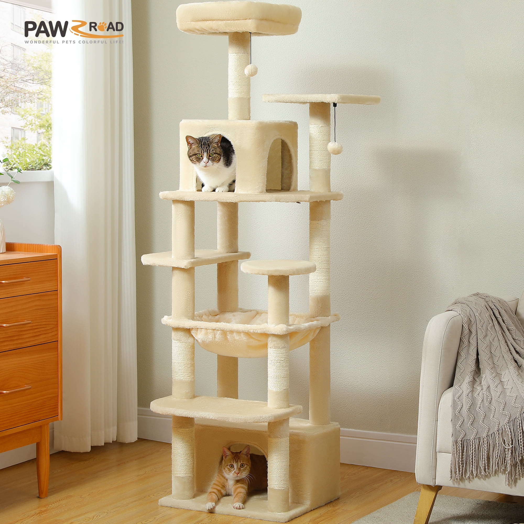 PAWZ Road Cat Tree 64" Sisal Scratching Posts Tower with Large Perch ...