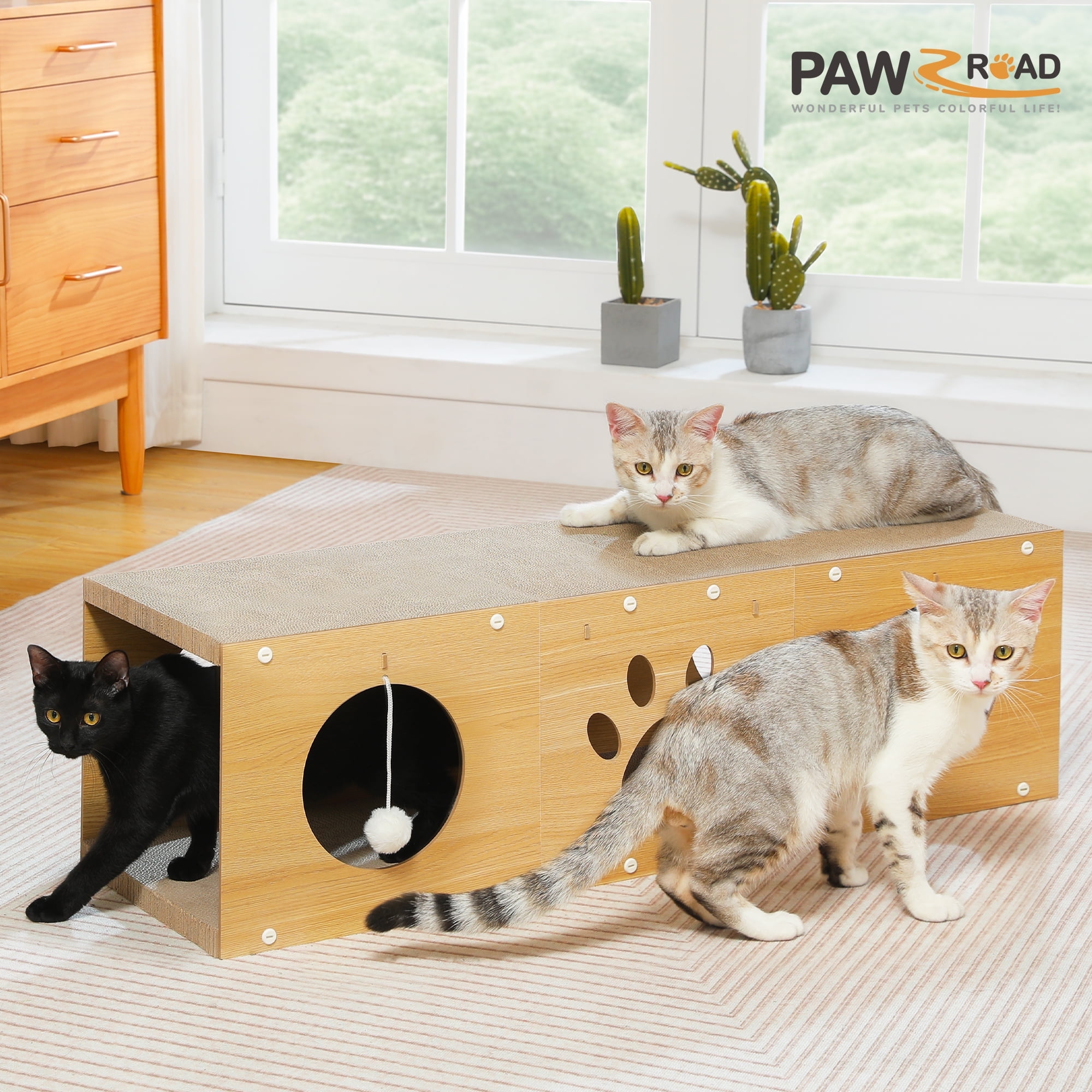 PAWZ Road Large and Durable Cat Scratcher & Tunnel 40" x 12" Cat ...