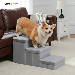 "YUWENUS Collapsible 3-Step Dog Stair with Storage, 17"" Folding Ramp ...
