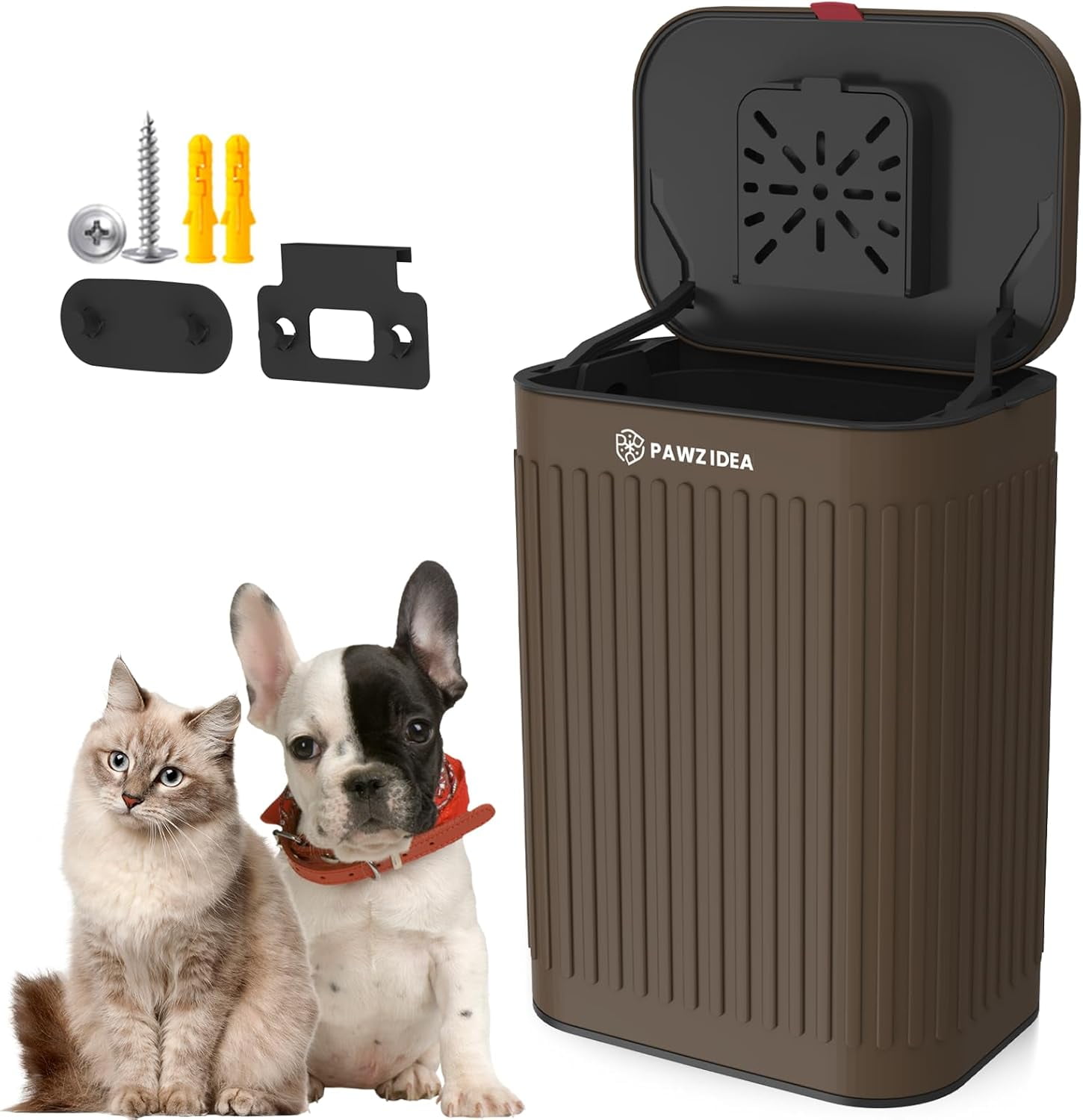 PAWZIDEA Wall Mount Dog Poop Trash Can Outside, 2.1 Gallon Small Dog ...