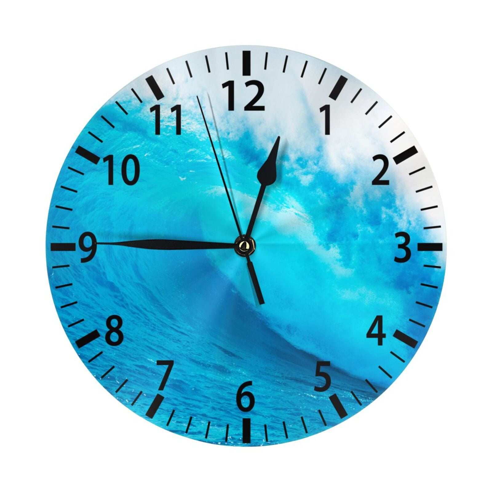 PAYOHTO 10''Wall Clock Big Blue Ocean Waves, Frameless Battery Operated ...