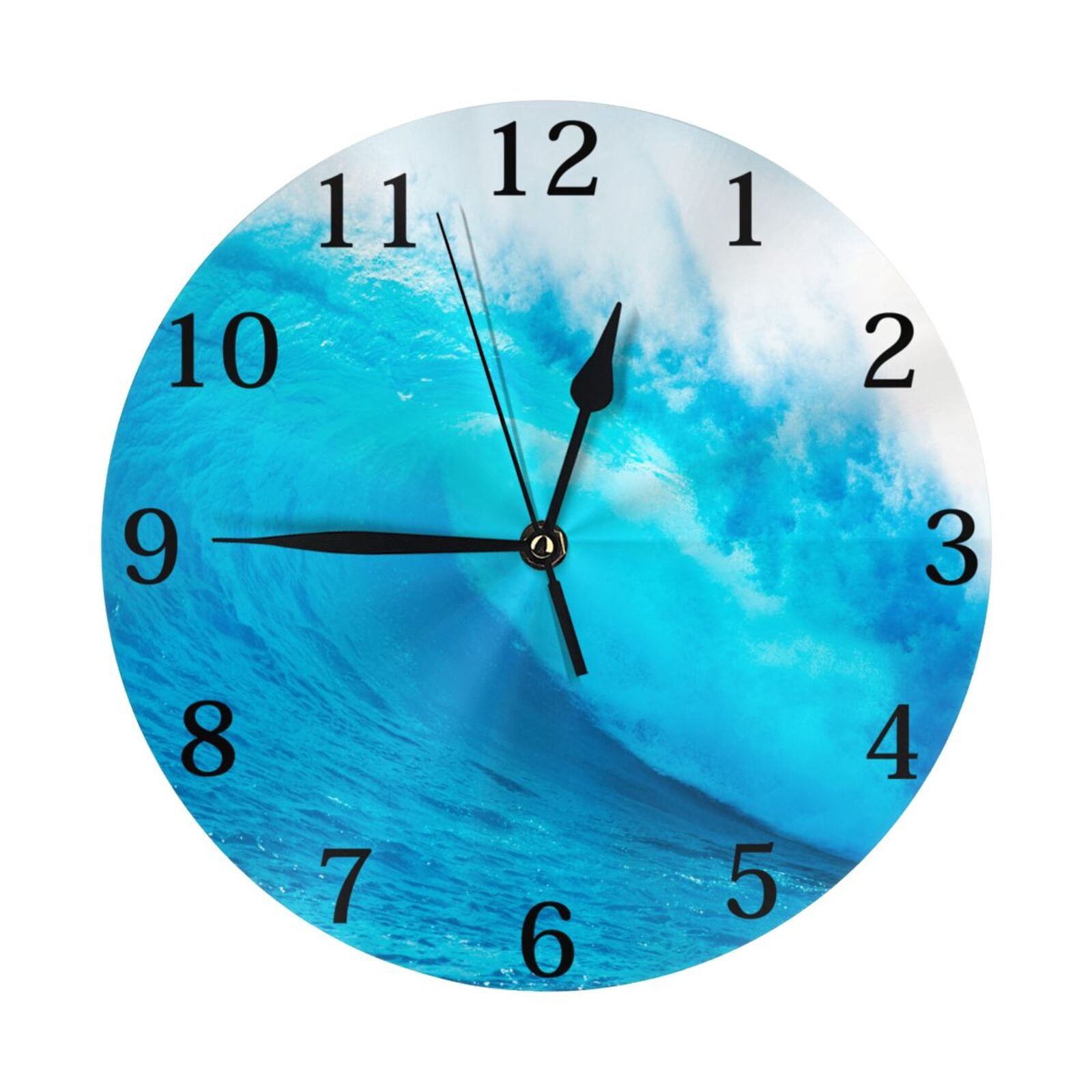 PAYOHTO 10''Wall Clock Big Blue Ocean Waves, Frameless Battery Operated ...
