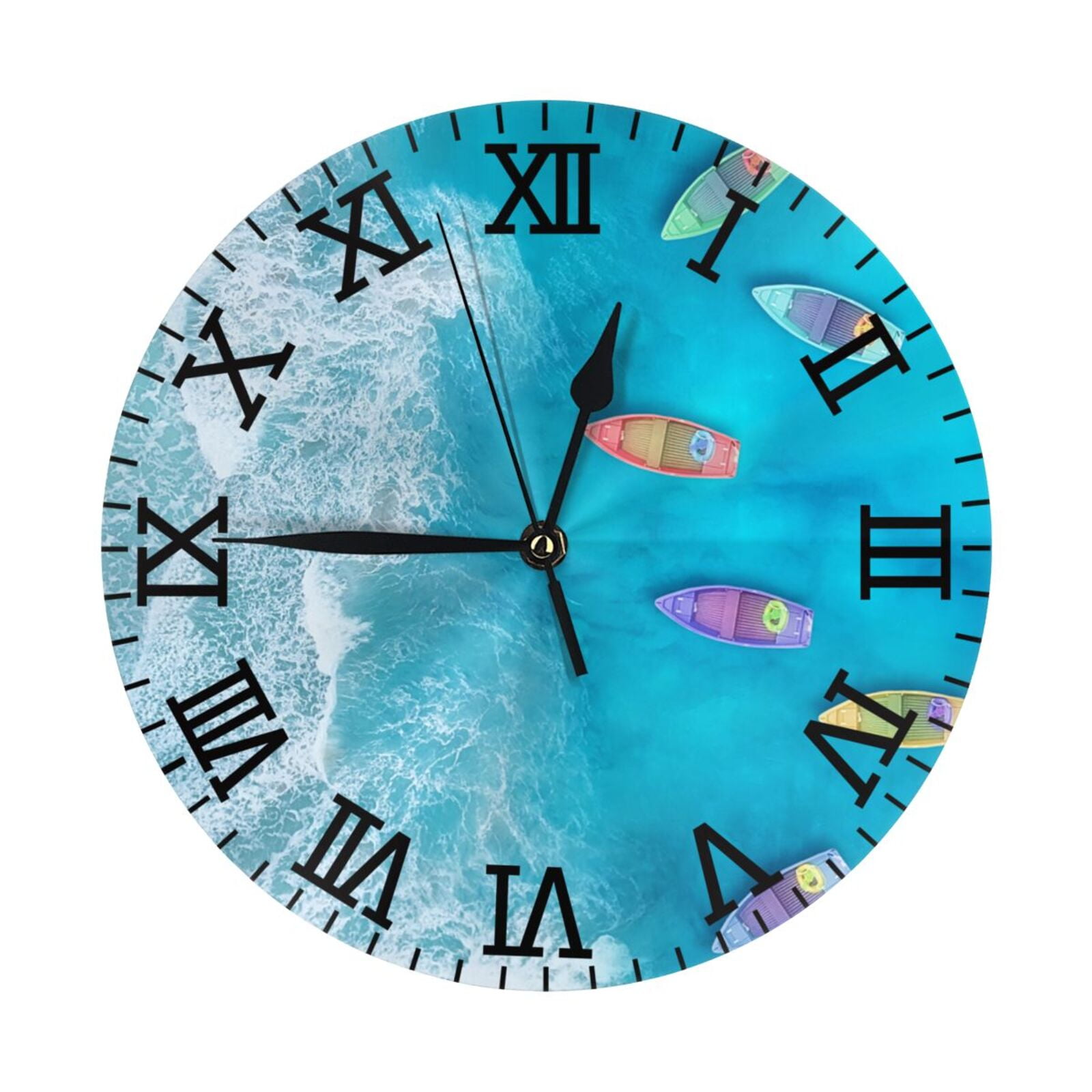 PAYOHTO 10''Wall Clock Boat and Surf, Frameless Battery Operated Silent ...