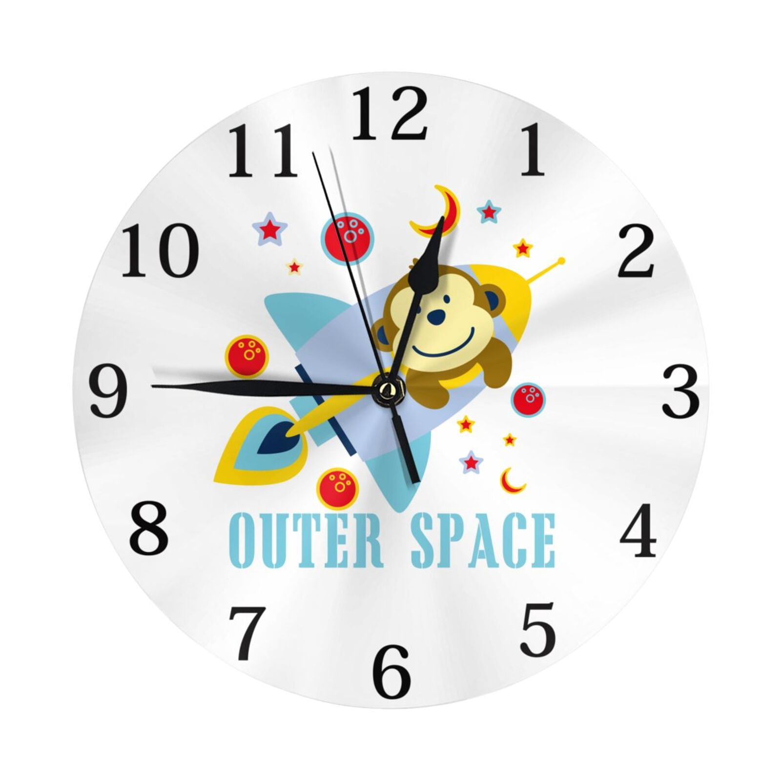 PAYOHTO 10''Wall Clock Cartoon Monkey Outter Space, Frameless Battery ...