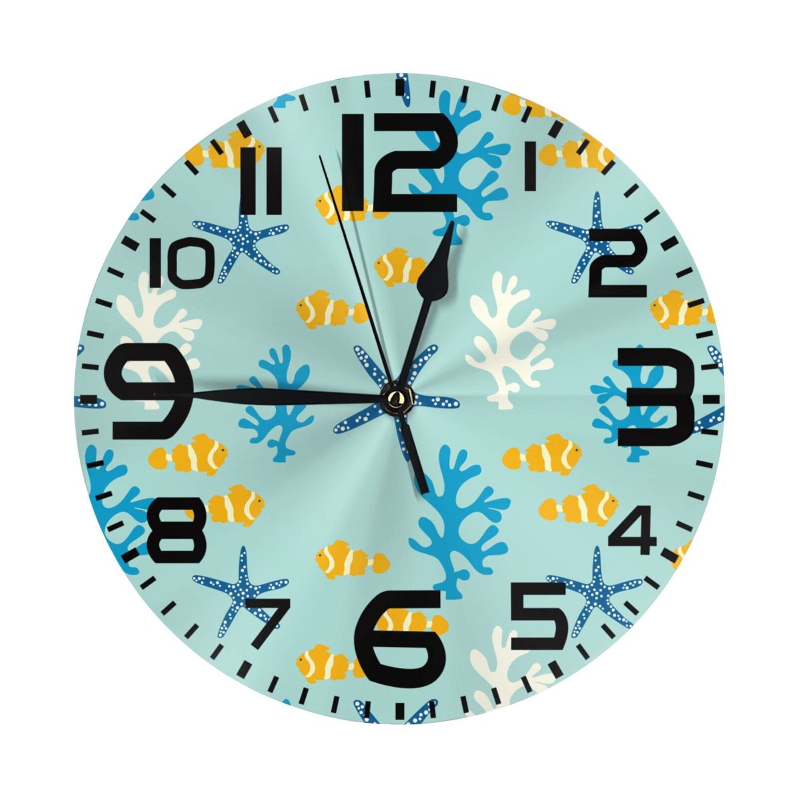 PAYOHTO 10''Wall Clock Coral Reef Anemone Fish, Frameless Battery ...