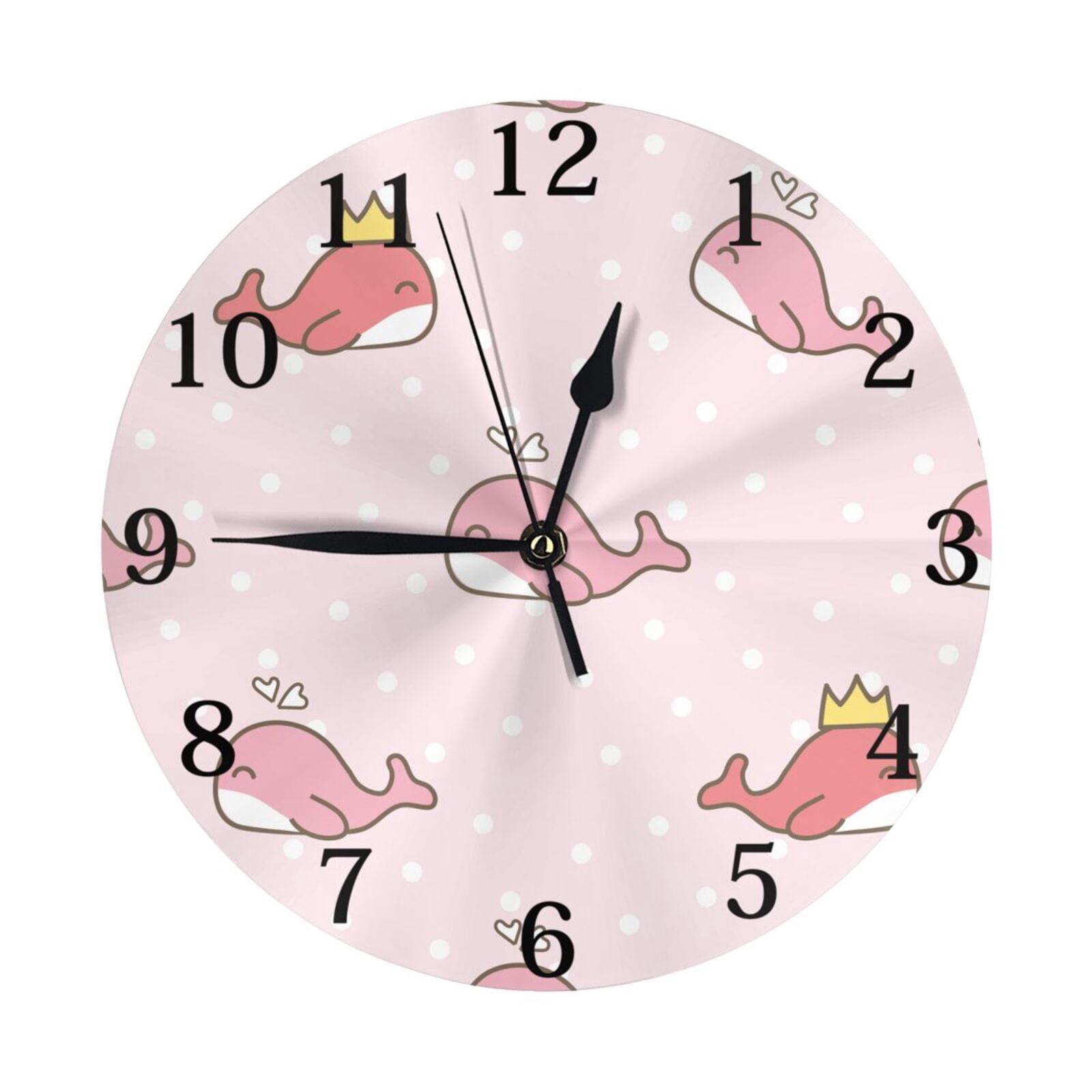 PAYOHTO 10''Wall Clock Cute Cartoon Whale Girls Pink, Frameless Battery ...
