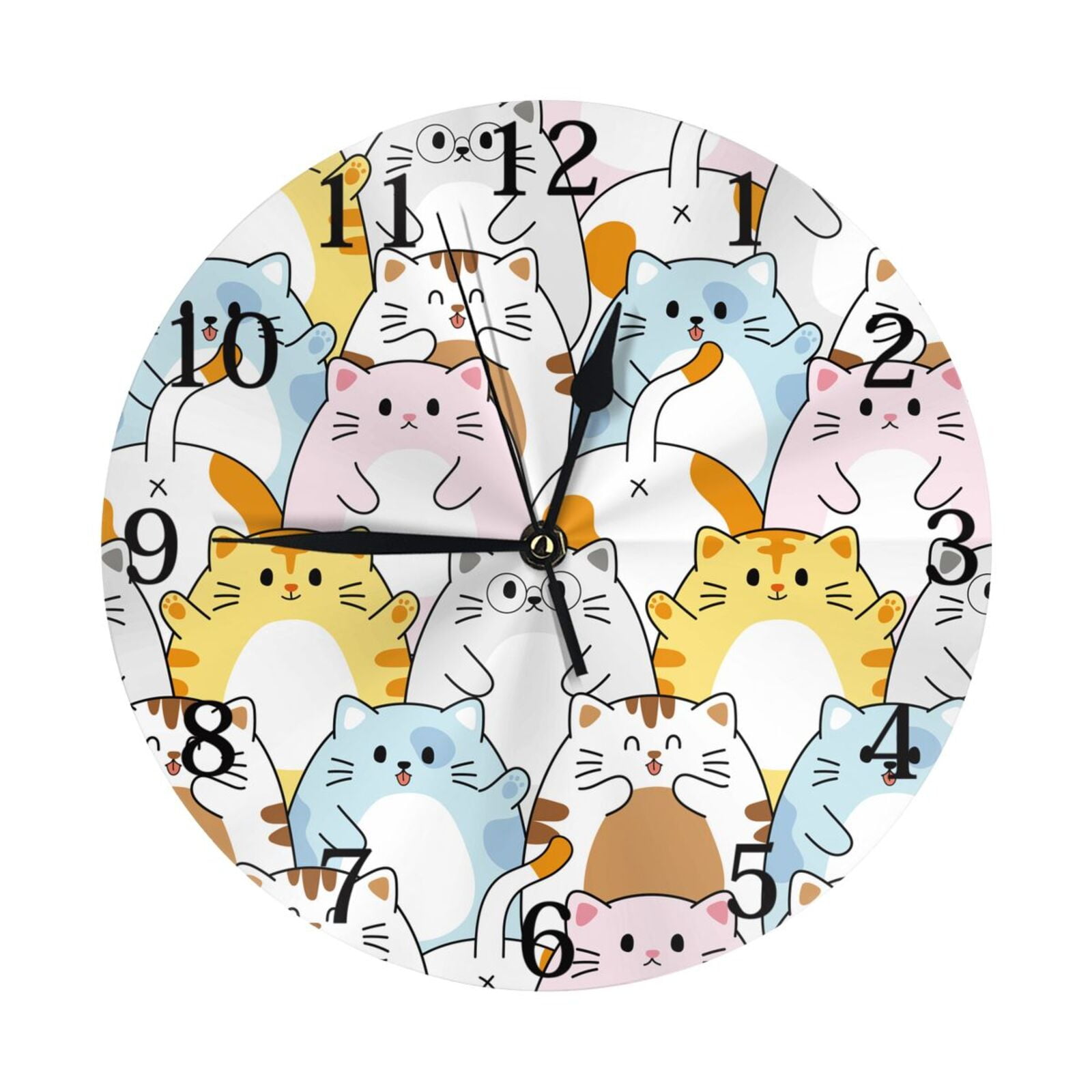 PAYOHTO 10''Wall Clock Cute Colorful Cat Cartoon, Frameless Battery ...