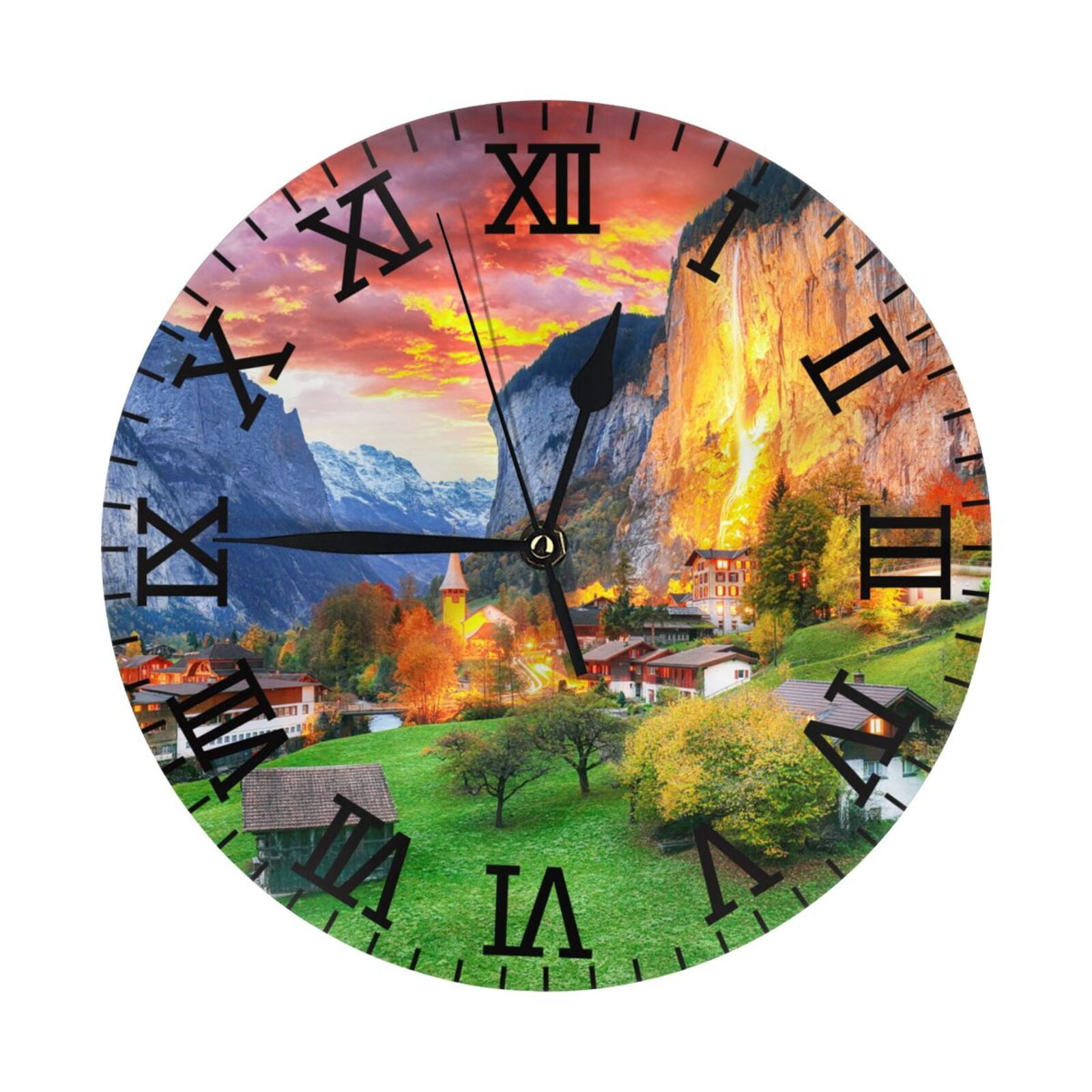 PAYOHTO 10''Wall Clock Dramatic Autumn View of Lauterbrunnen Village ...