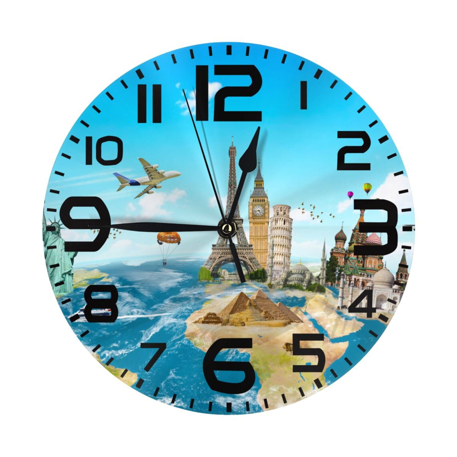 PAYOHTO 10''Wall Clock Famous Monuments of the World, Frameless Battery ...