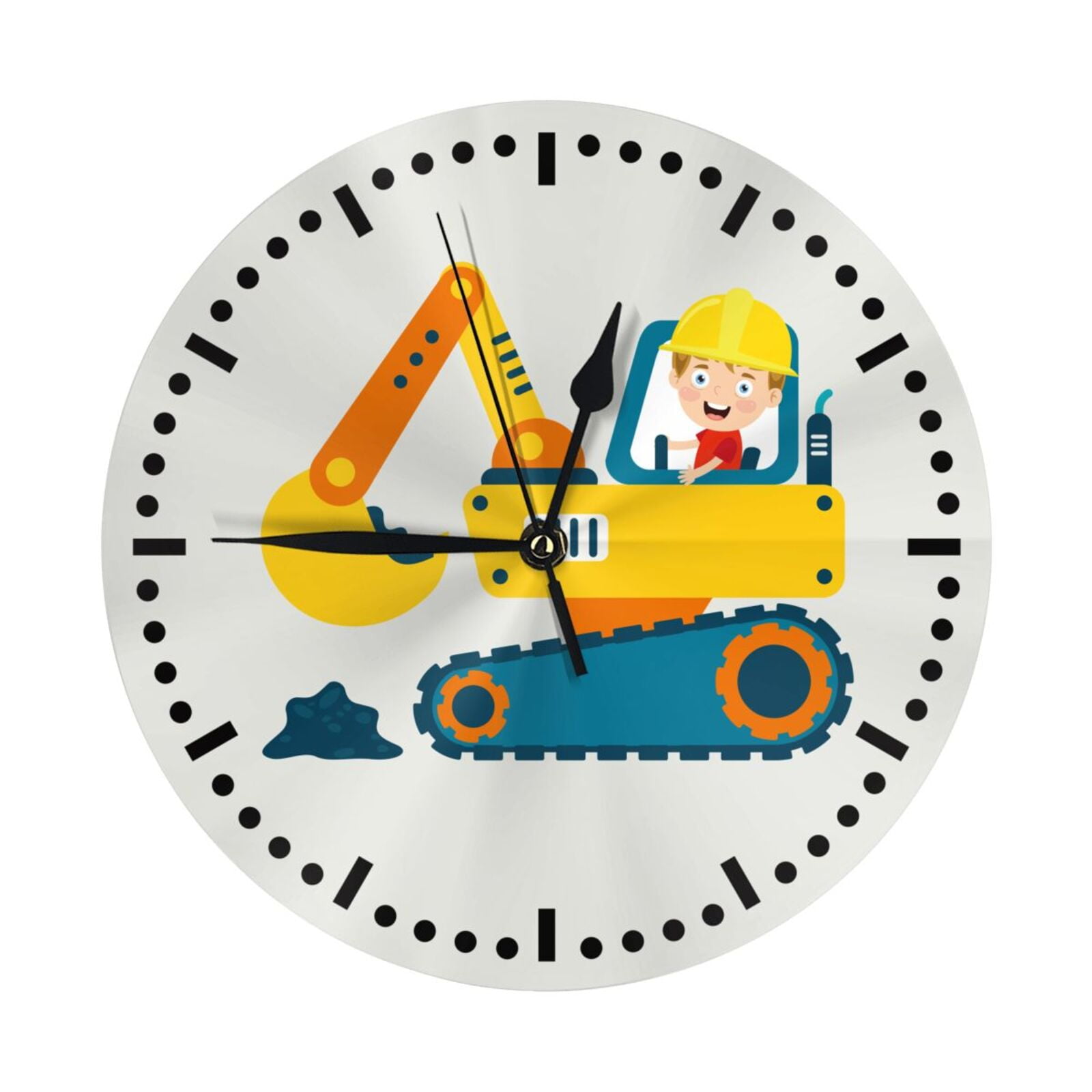 PAYOHTO 10''Wall Clock Funny Kid Using Excavator Machine, Frameless ...