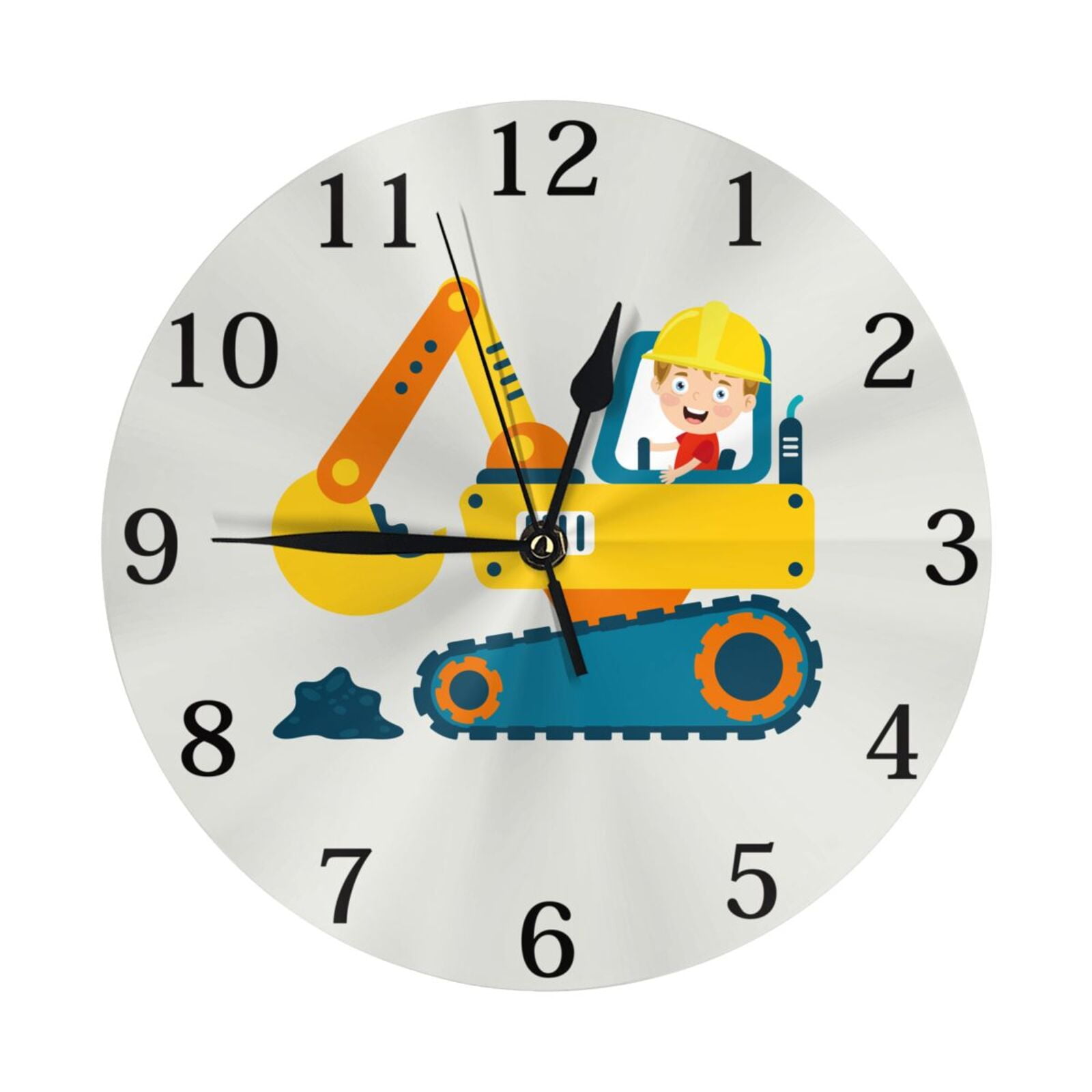 PAYOHTO 10''Wall Clock Funny Kid Using Excavator Machine, Frameless ...