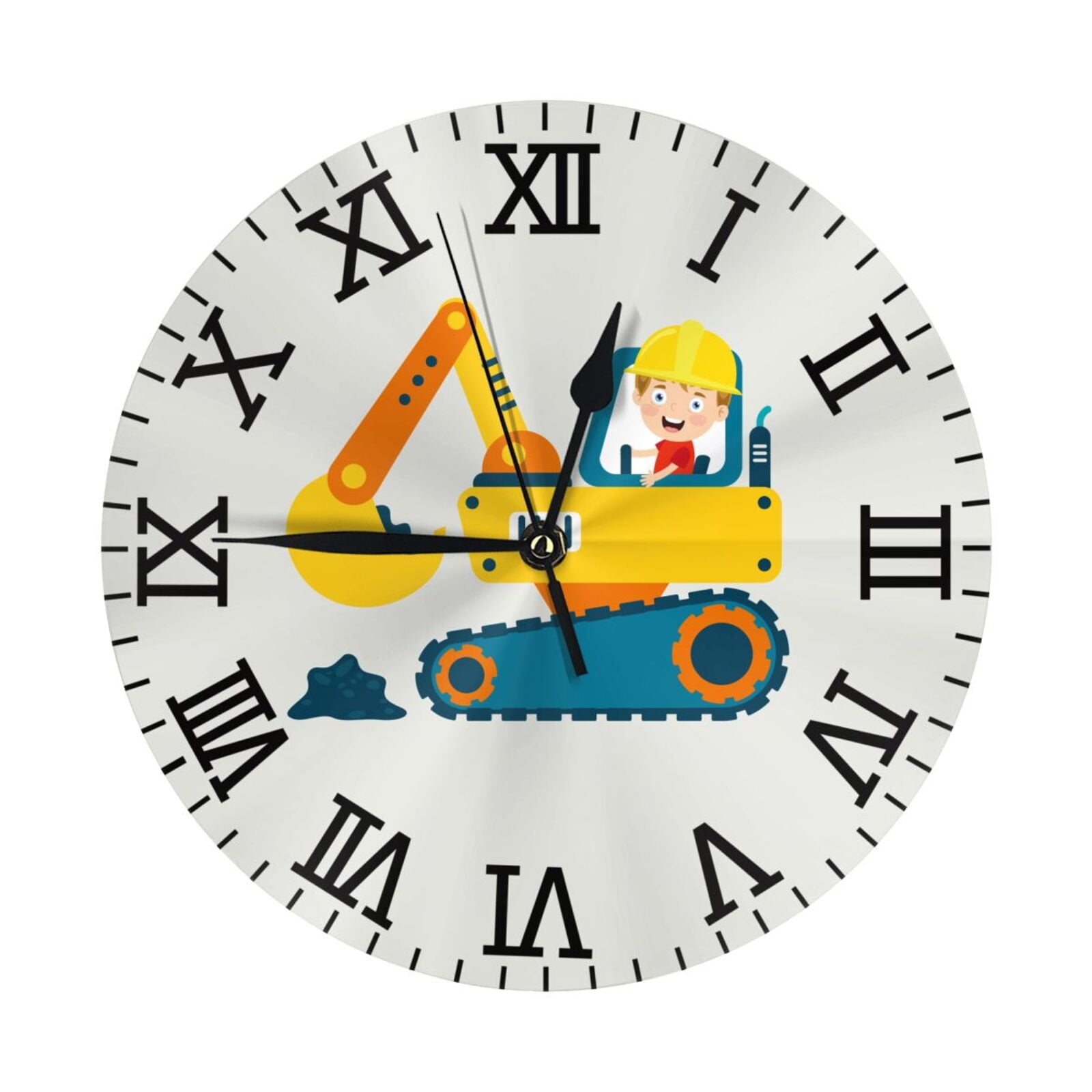 PAYOHTO 10''Wall Clock Funny Kid Using Excavator Machine, Frameless ...