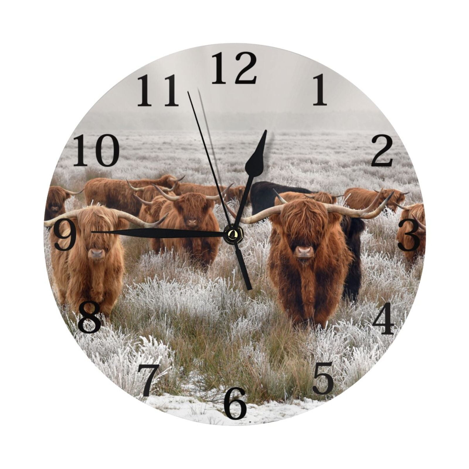 PAYOHTO 10''Wall Clock Scottish Highland Cattle Winter Landscape ...