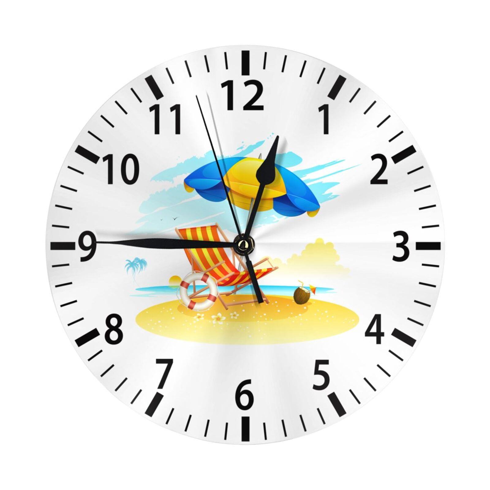 PAYOHTO 10''Wall Clock Summer Beach Umbrellas, Frameless Battery ...