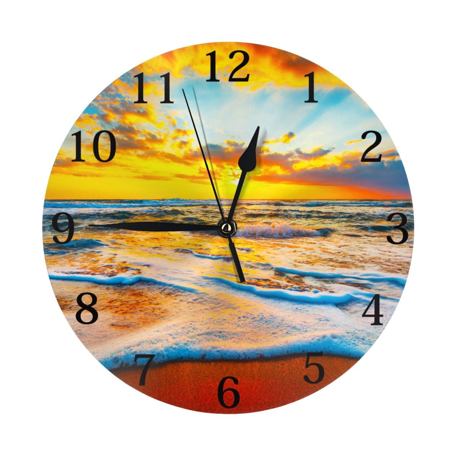 PAYOHTO 10''Wall Clock Sunset Hawaii Beach, Frameless Battery Operated ...