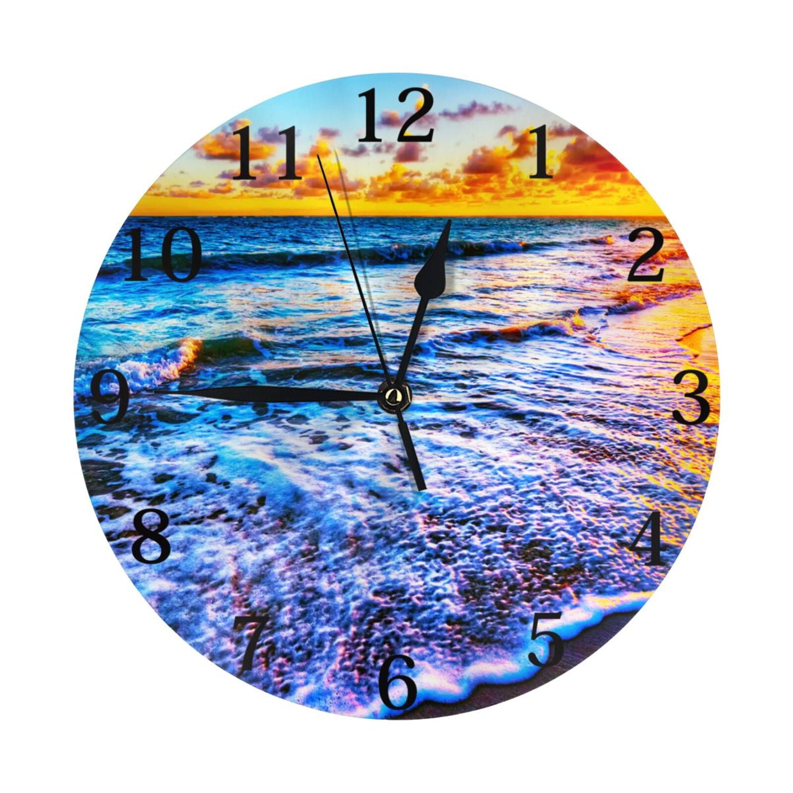 PAYOHTO 10''Wall Clock Sunset Hawaii Beach Waves, Frameless Battery ...