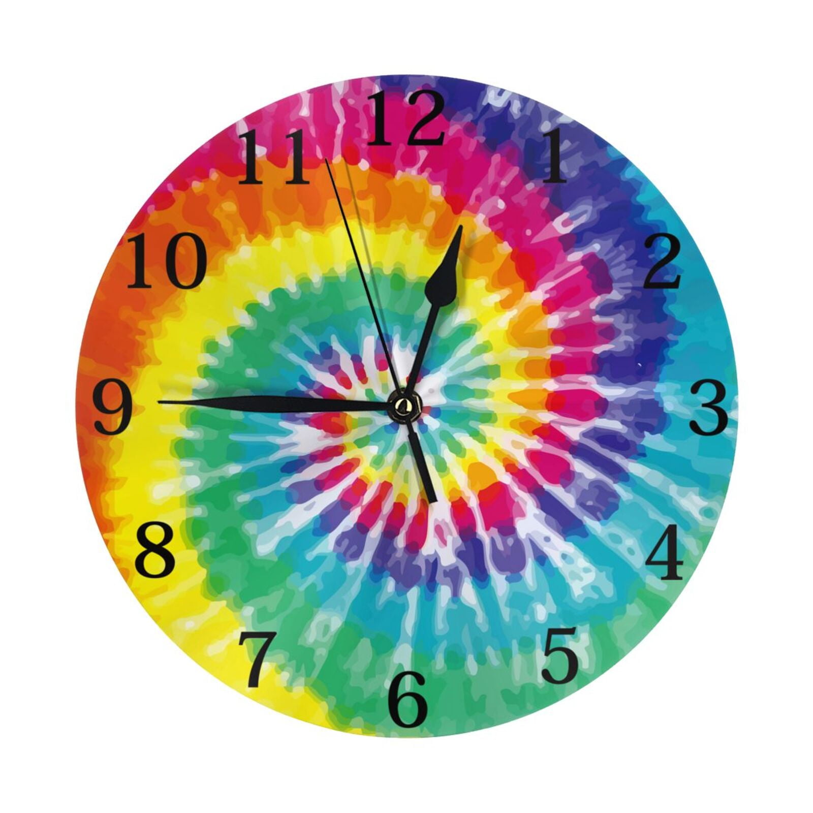 PAYOHTO 10''Wall Clock Tie Dye Rainbow Colorful, Frameless Battery ...