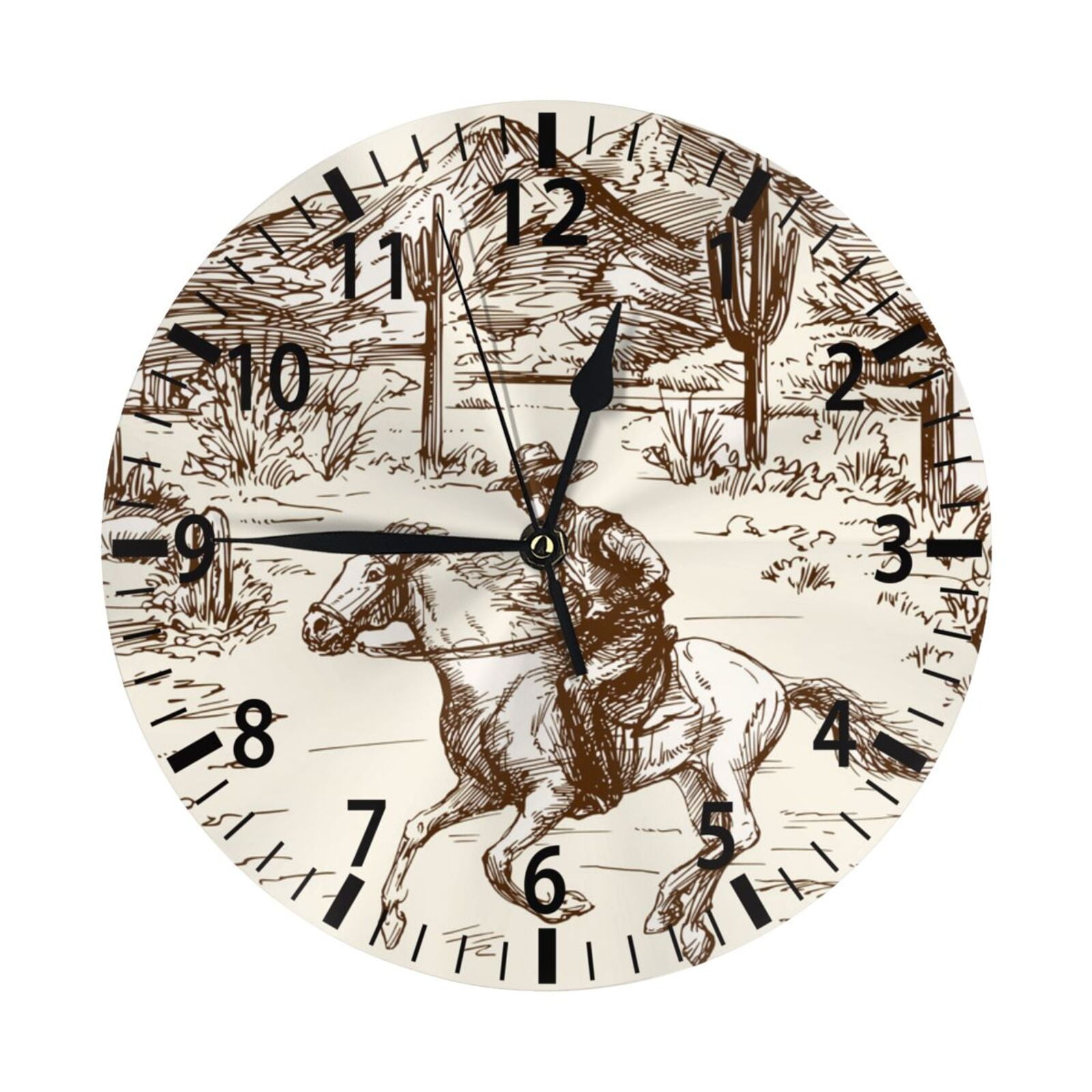 PAYOHTO 10''Wall Clock Wild West Desert Cowboy, Frameless Battery ...