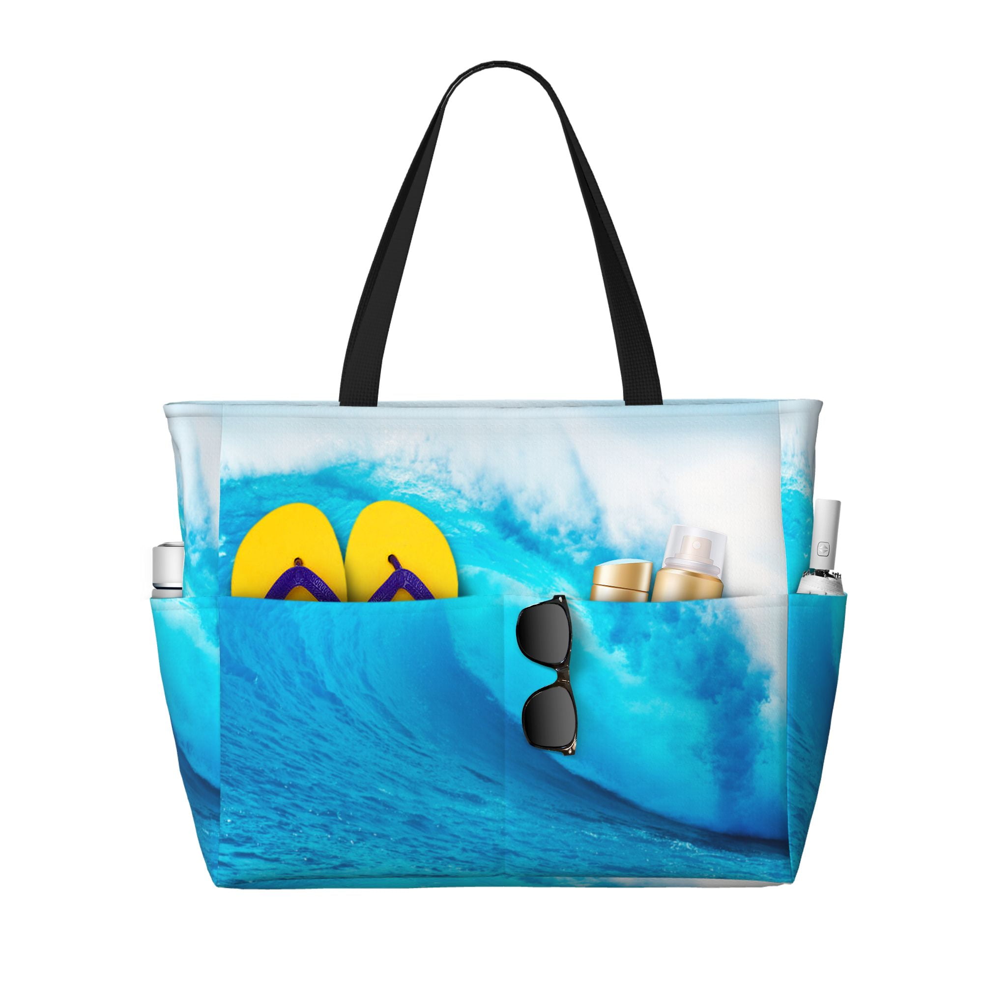 PAYOHTO Big Blue Ocean Waves Large Beach Tote Bags for Womens Mens ...