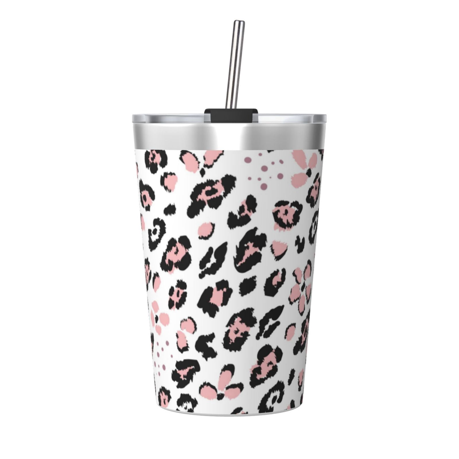 PAYOHTO Black Spotted Leopard Print & Pink Flower Insulated Stainless ...