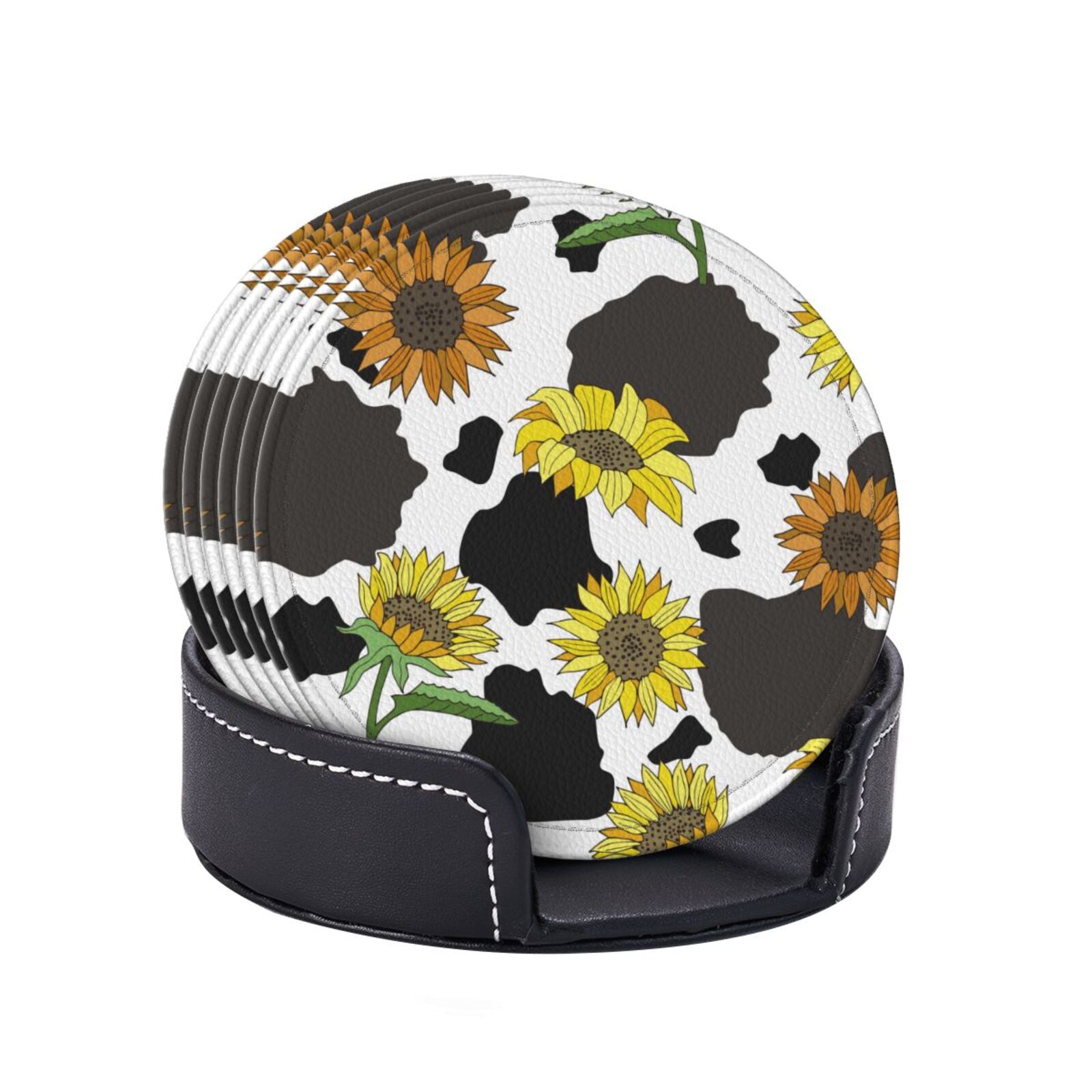 PAYOHTO Black & White Cow Print with Sunflowers Premium PU Leather ...