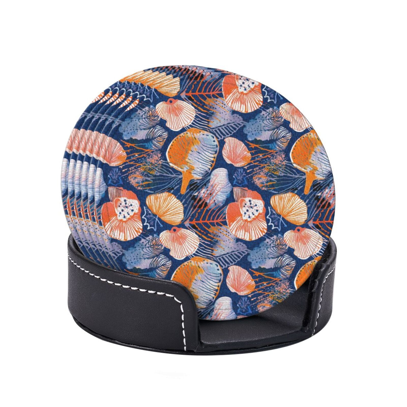 PAYOHTO Blue Red Underwater Shell Clam Premium PU Leather Coasters Set ...