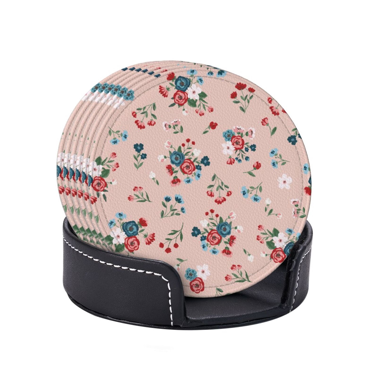 PAYOHTO Bright Floral Red and Blue Flowers Premium PU Leather Coasters ...