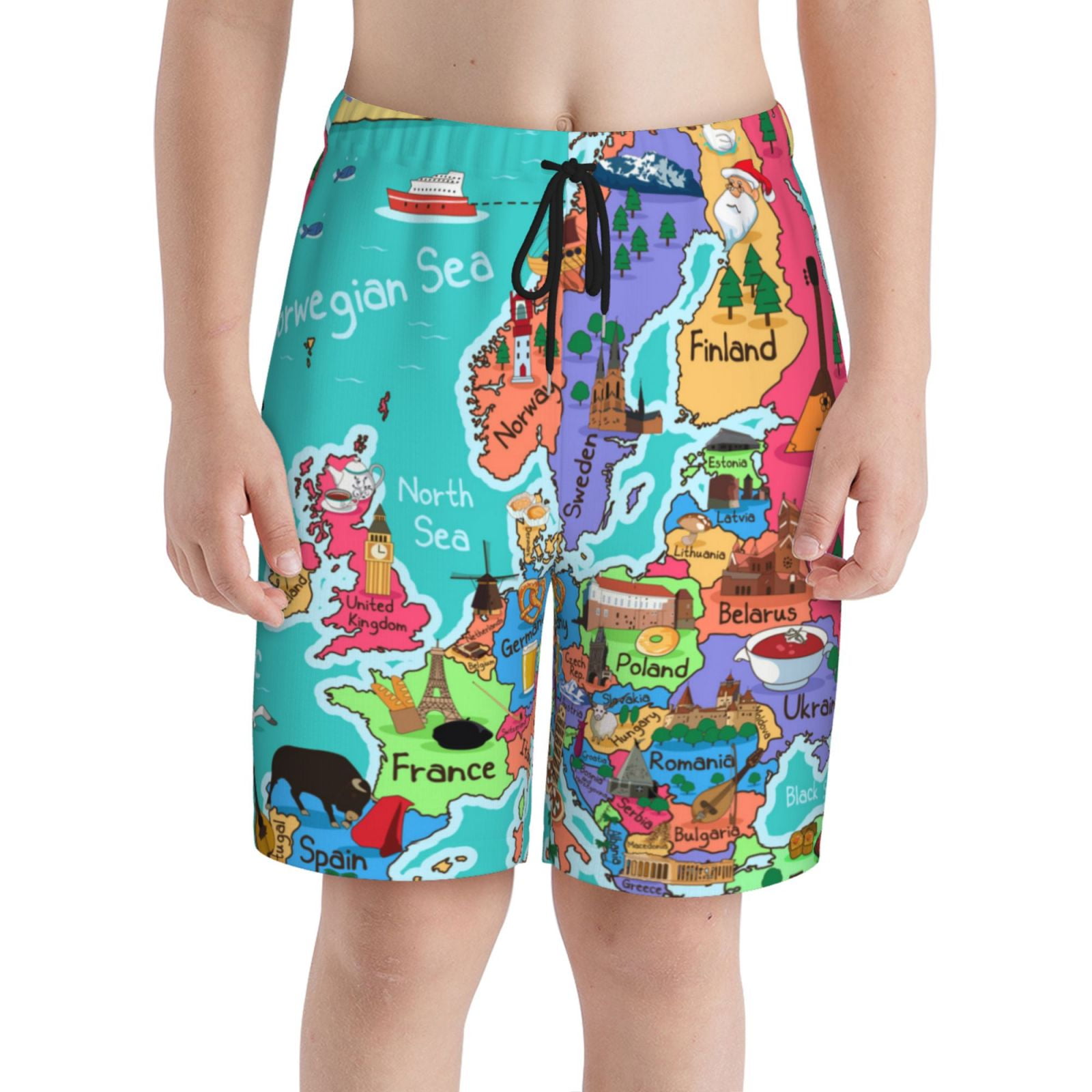 PAYOHTO Cartoon Map of Europe Boys Swim Trunks Quick Dry Beach ...