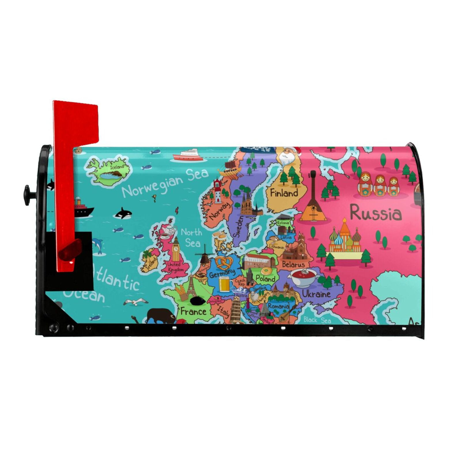 PAYOHTO Cartoon Map of Europe Mailbox Covers Magnetic Standard Size 18 ...