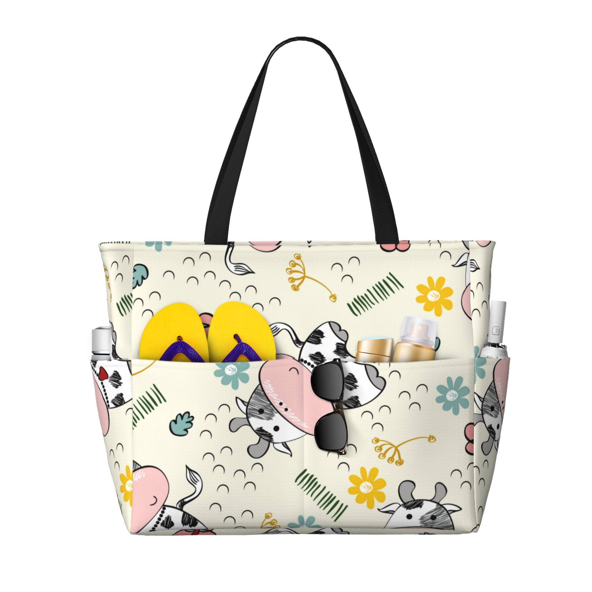 PAYOHTO Cute Cows Kawaii Large Beach Tote Bags for Womens Mens ...