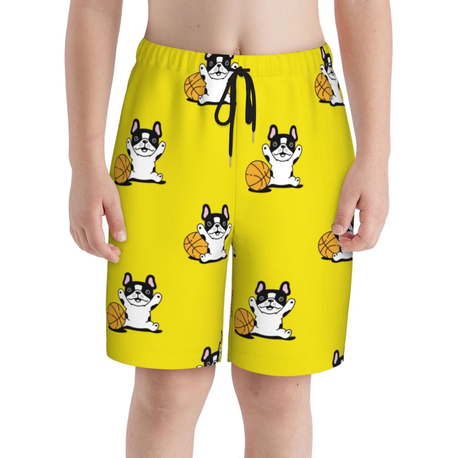 PAYOHTO Happy French Bulldog & Basketball Boys Swim Trunks Quick Dry ...
