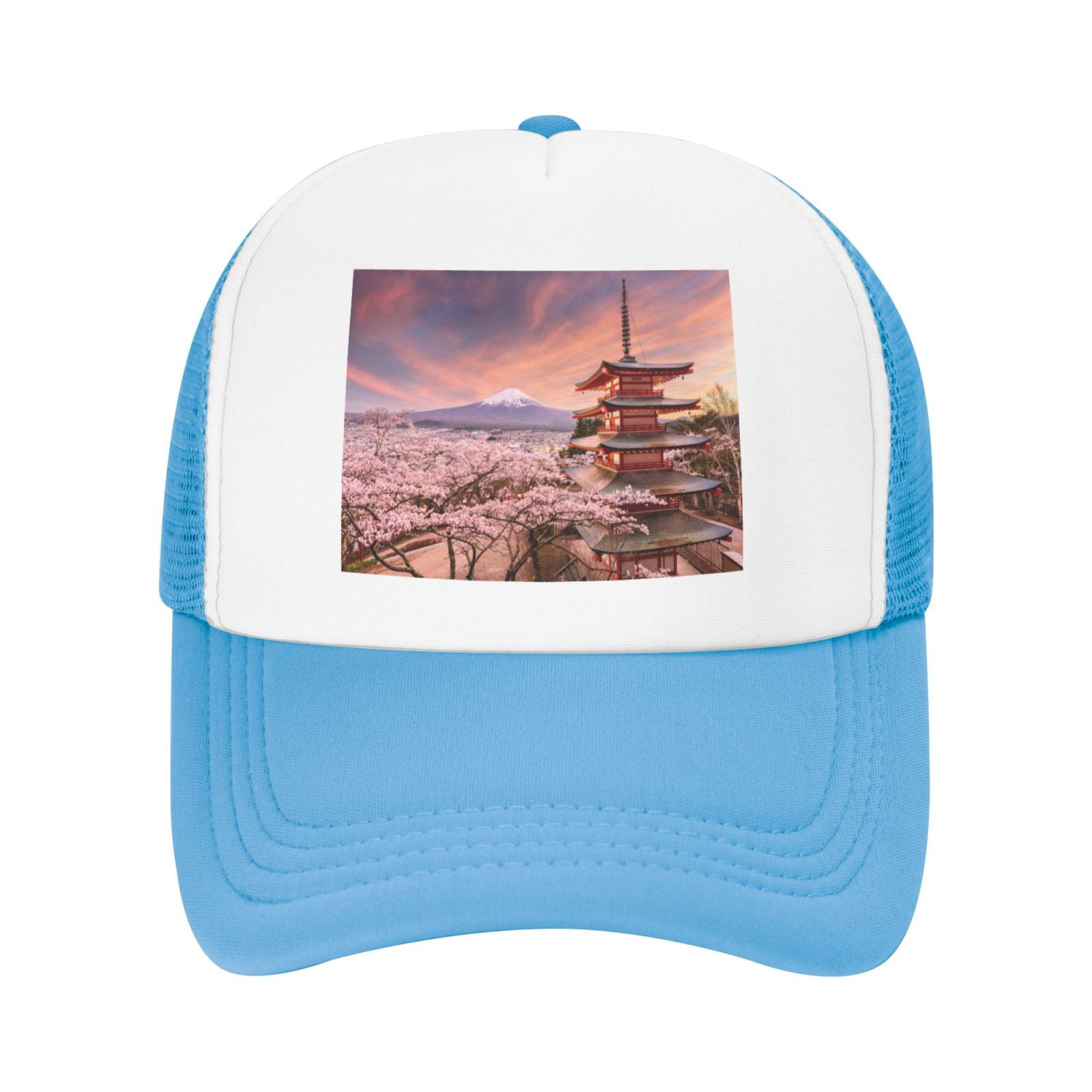 PAYOHTO Kids Mount Fuji Cherry Blossom Baseball Hat Back Adjustable Mesh Breathable Hats Sky ...