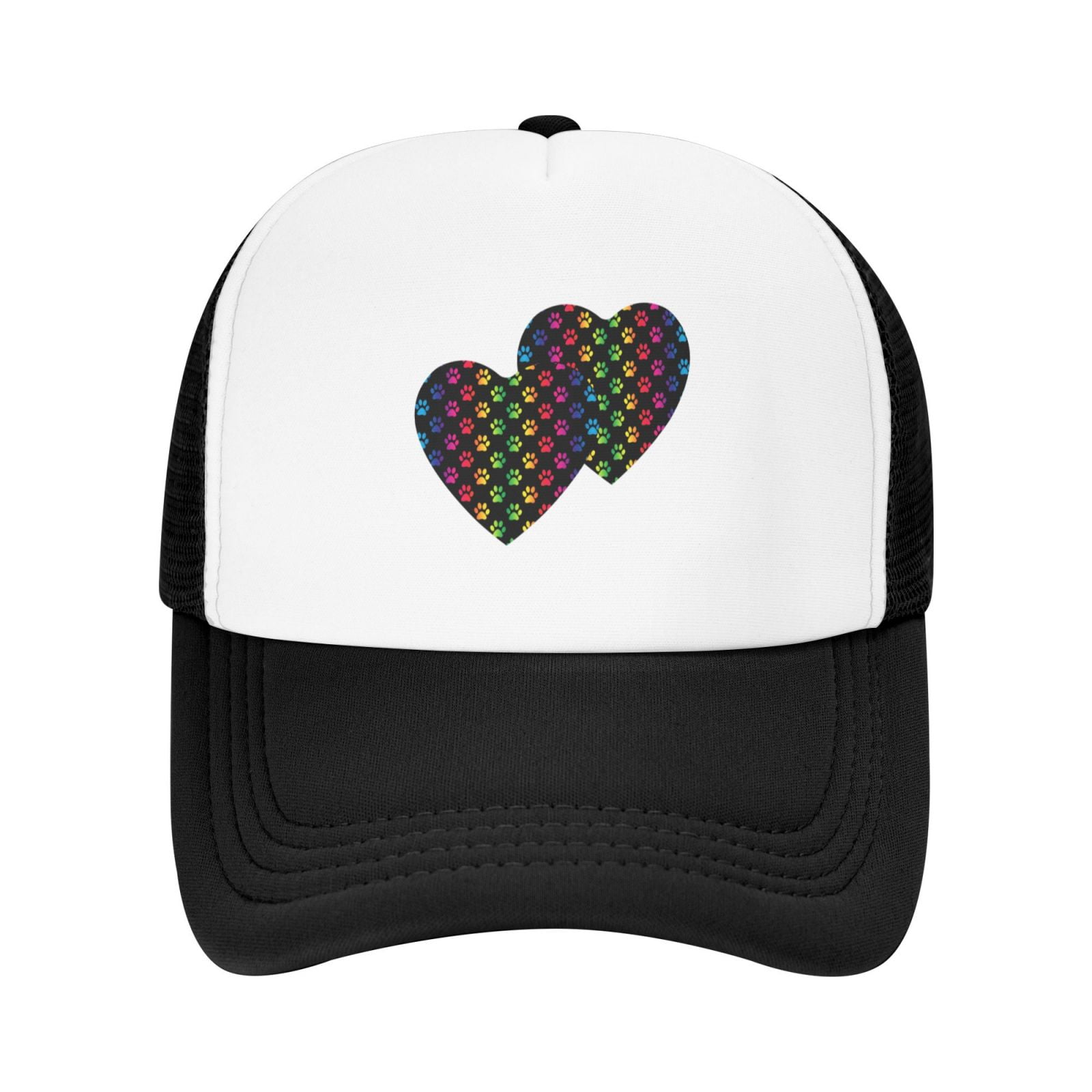 PAYOHTO Kids Two Heart & Paw Prints Gradient Rainbow Baseball Hat Back ...