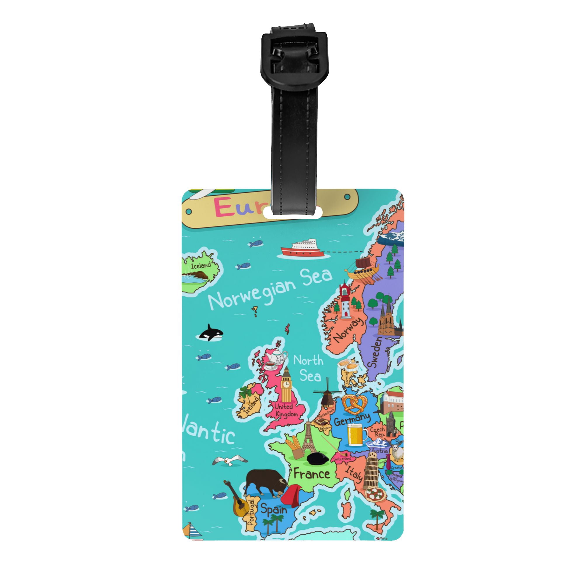 PAYOHTO Luggage Tags for Suitcases Cartoon Map of Europe PVC Lable for ...
