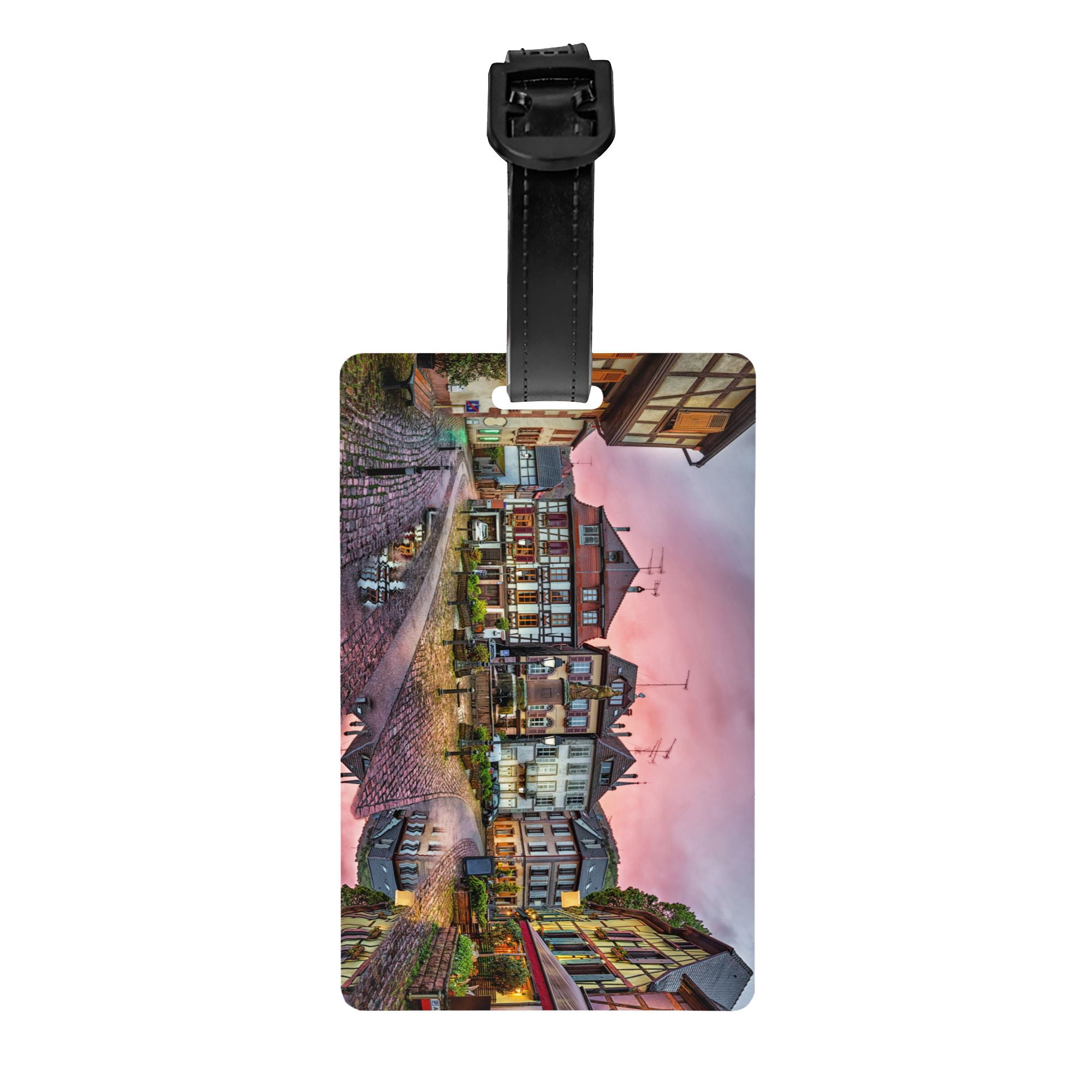 PAYOHTO Luggage Tags for Suitcases Rainy Sunset in Historical Village ...