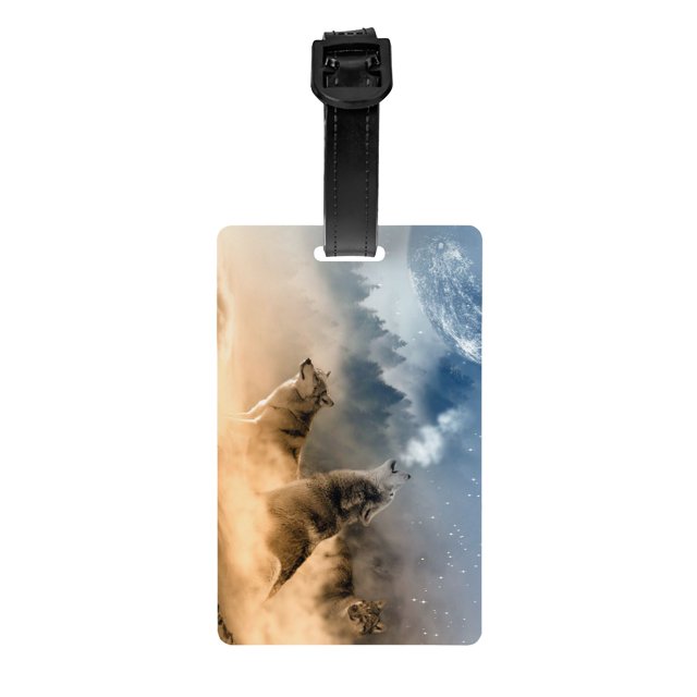 PAYOHTO Luggage Tags for Suitcases Wolf Howling Moon Stars Forest PVC ...