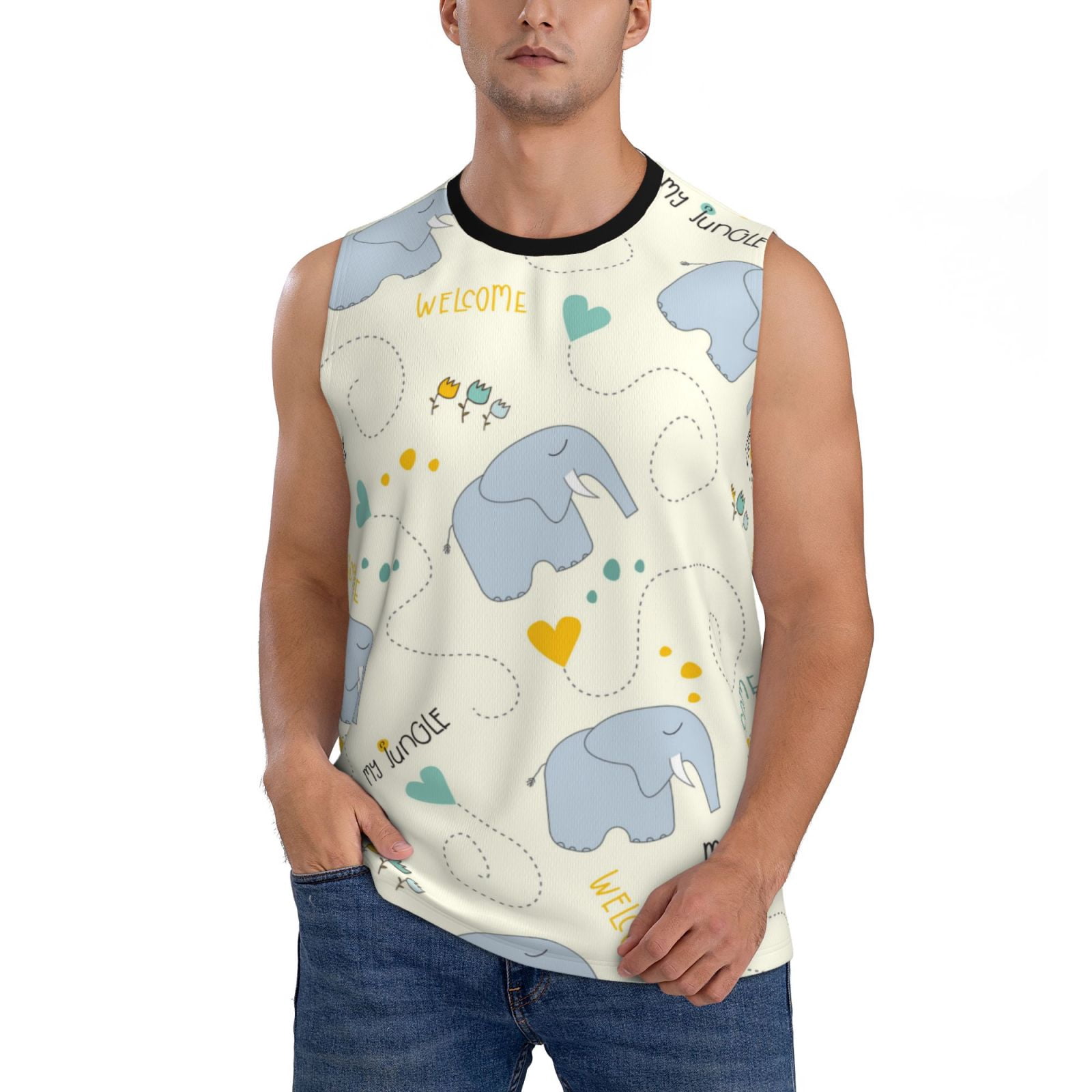 PAYOHTO Men's Sleeveless Shirts Gym Tank Top with Baby Elephant Pattern ...