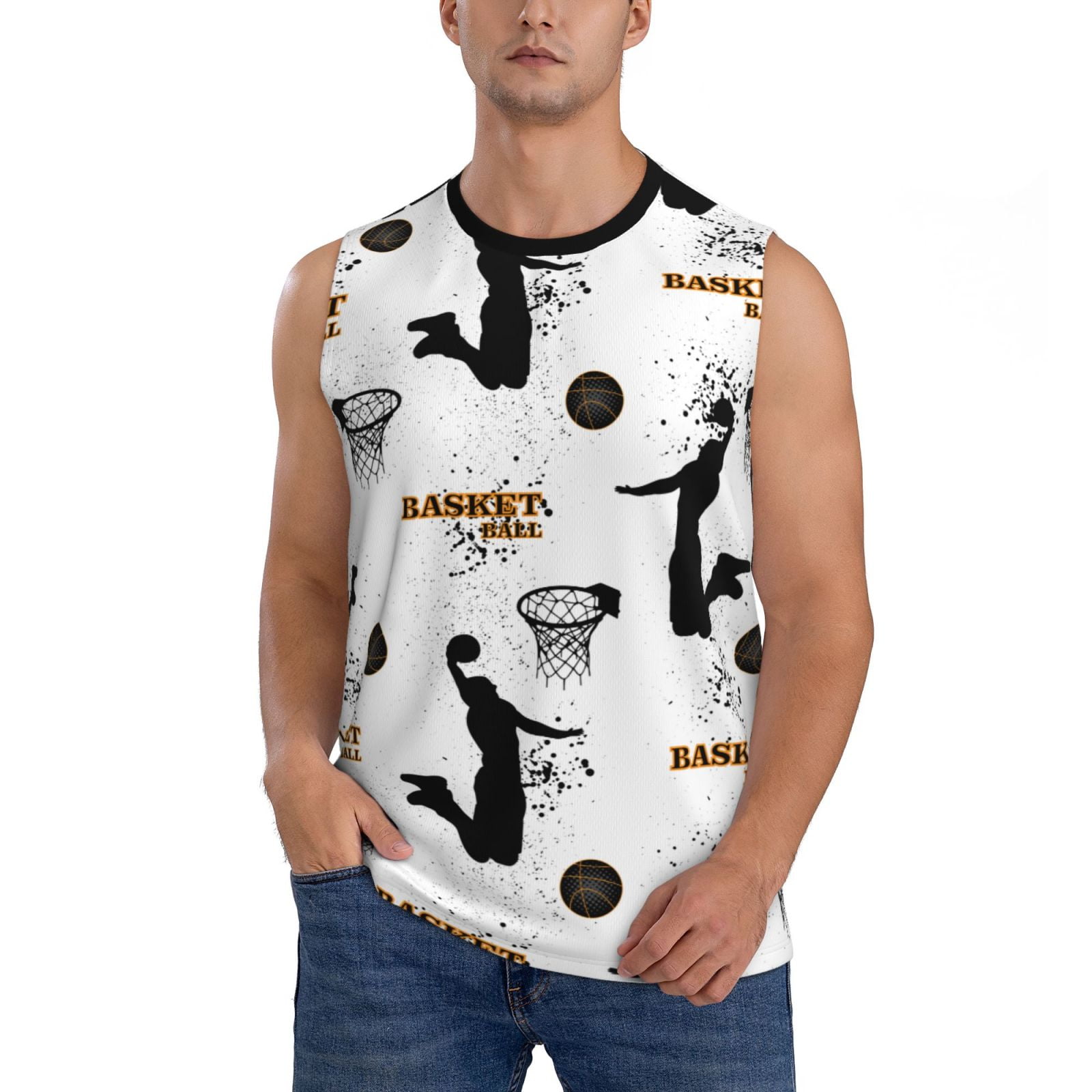 PAYOHTO Men's Sleeveless Shirts Gym Tank Top with Basketball Players on ...