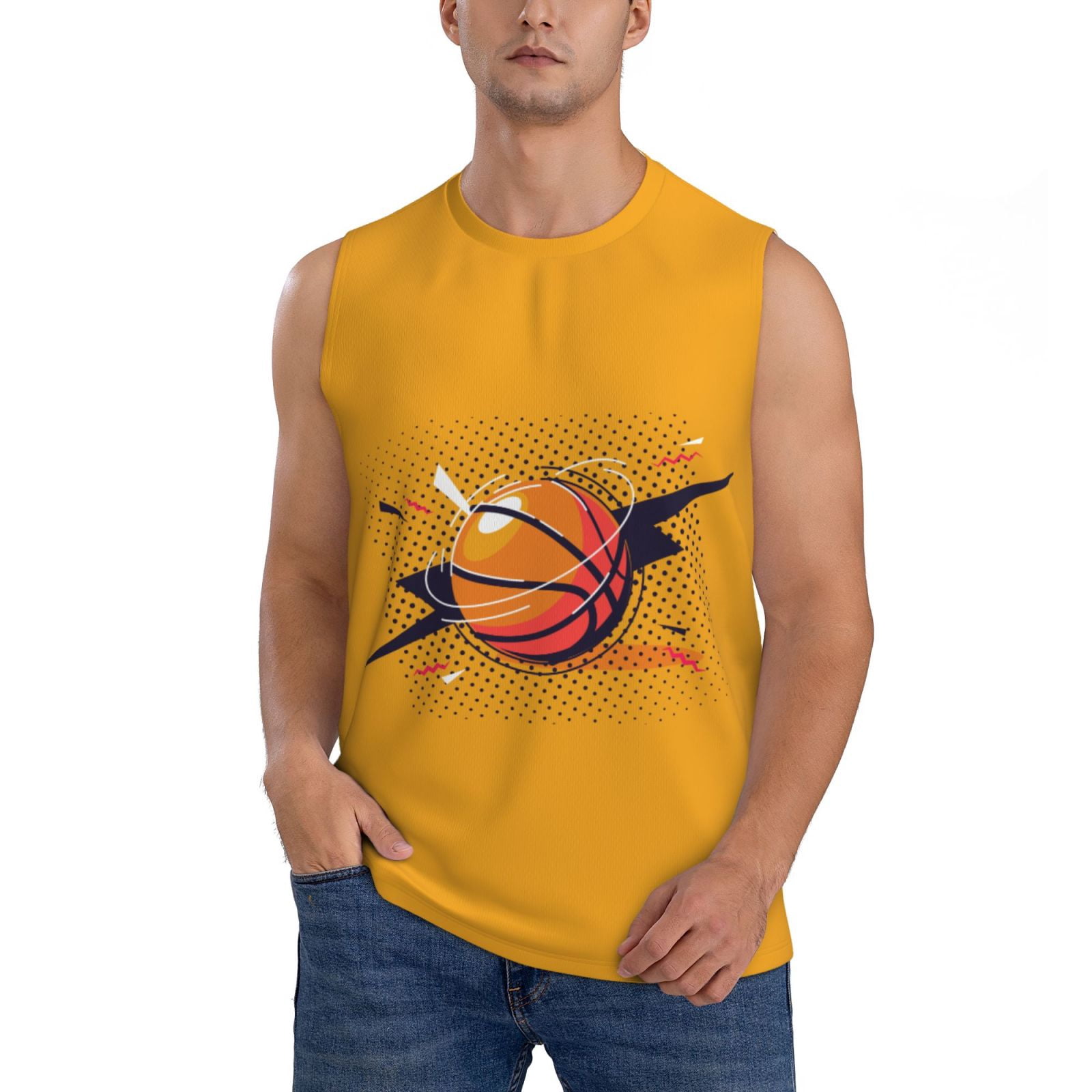 PAYOHTO Men's Sleeveless Shirts Gym Tank Top with Basketball in Pop Art ...